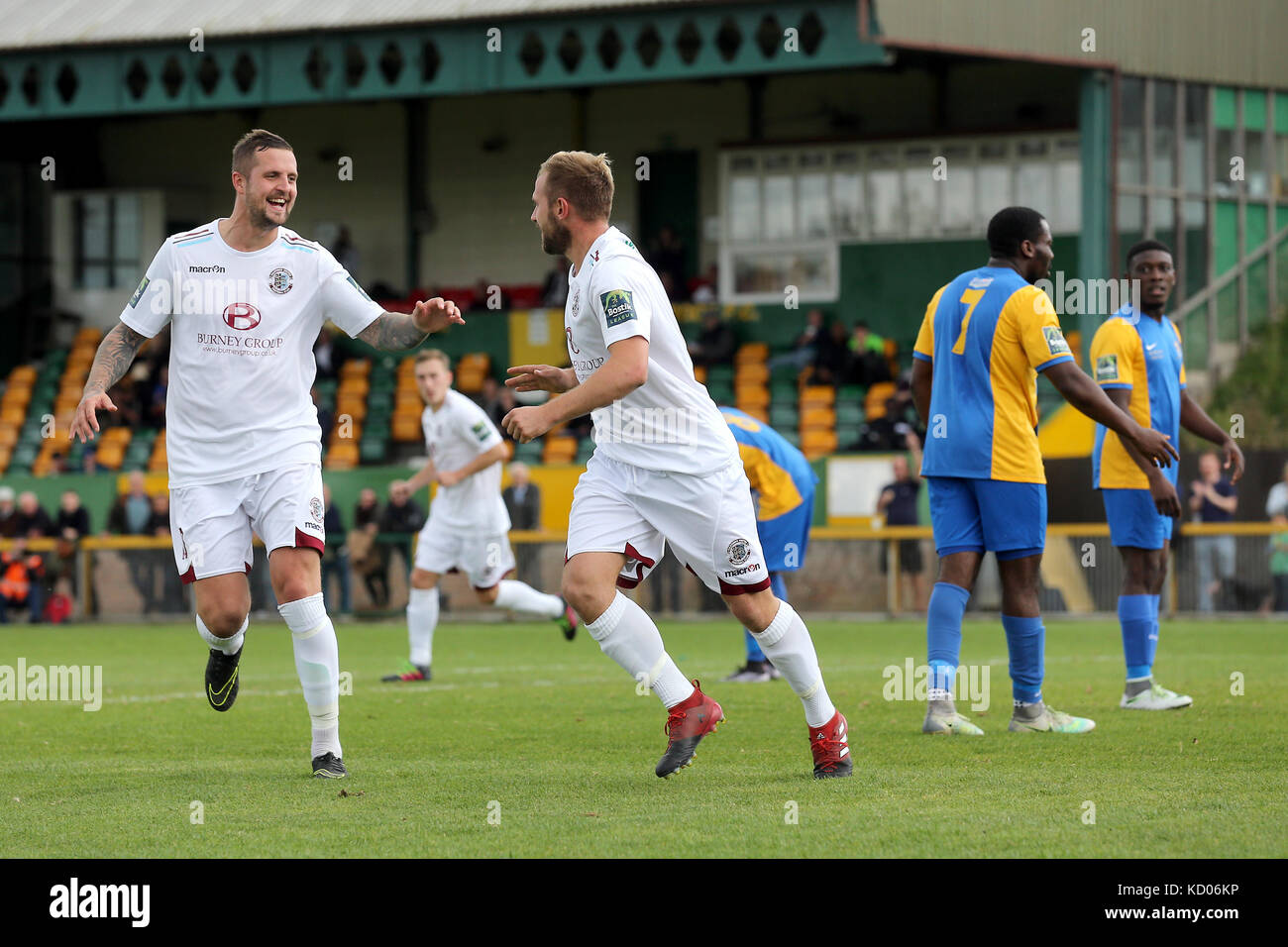 Sam Adams of Hastings scores the first goal for his team and celebrates ...