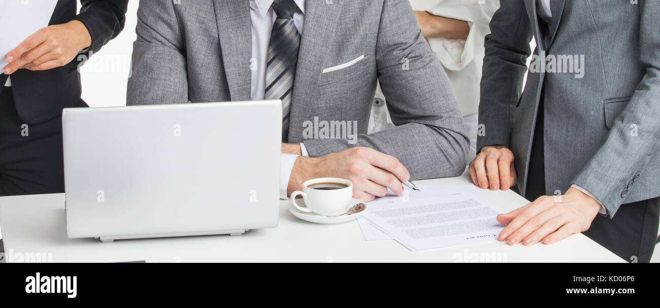 Business people team working together with contract Stock Photo - Alamy