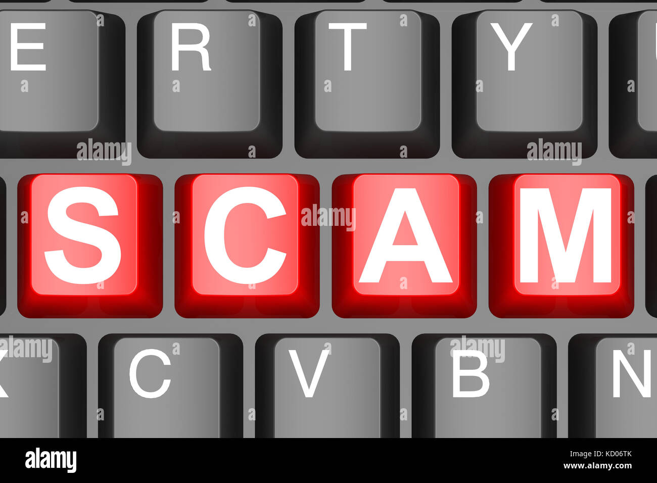 Computer keyboard with keys spelling scam image with hi-res rendered ...