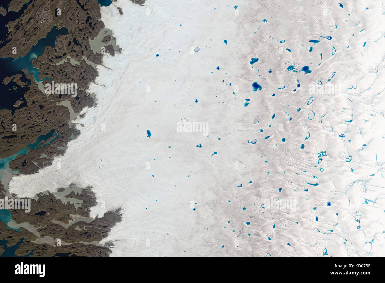 Satellite image of meltwater lakes on the ice near Greenland’s west ...