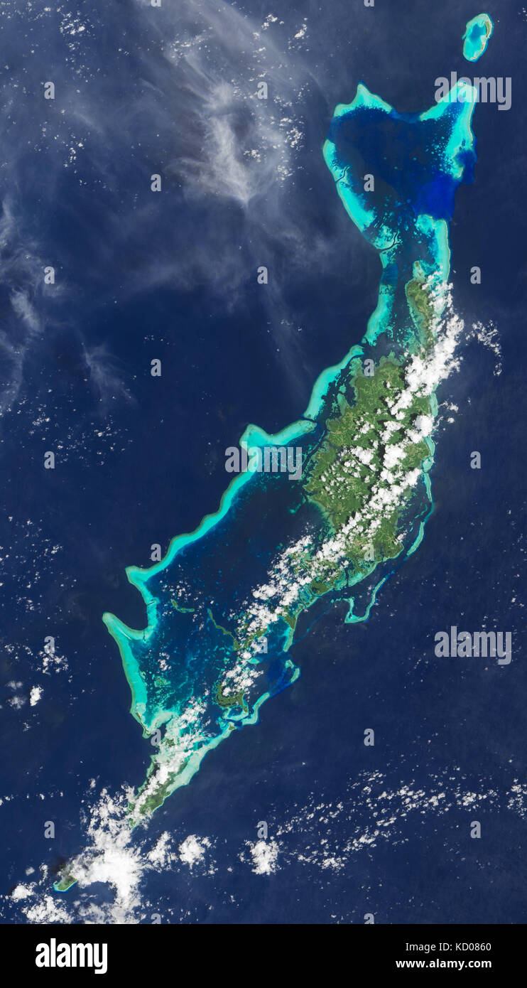 Satellite image of coral reefs including barrier reefs at Palau ...