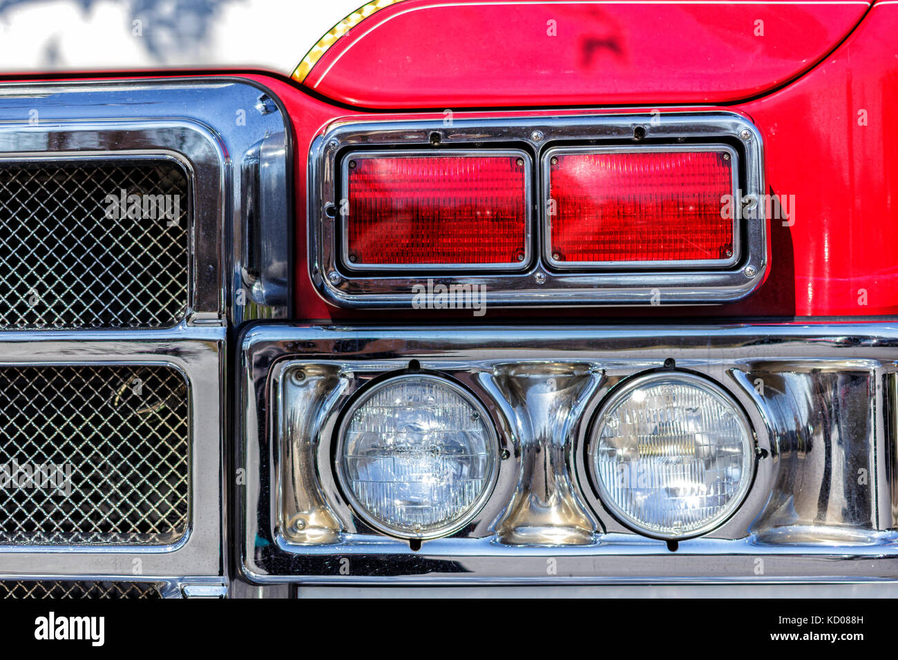 Close-up of the headlights on a fire engine Stock Photo - Alamy