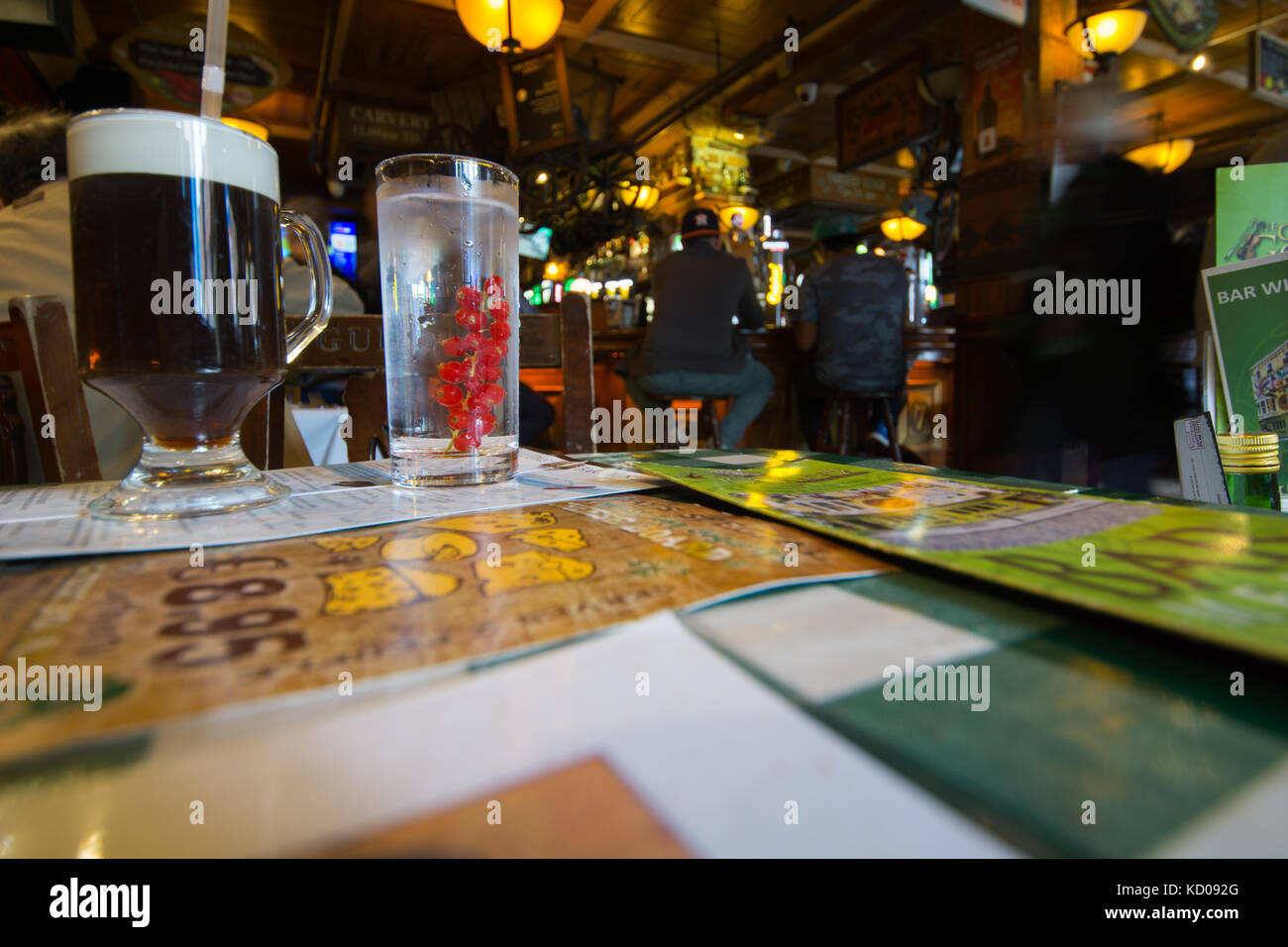 DUBLIN, IRELAND - AUGUST 10, 2017; Interior of typical Irish bar, dark ...