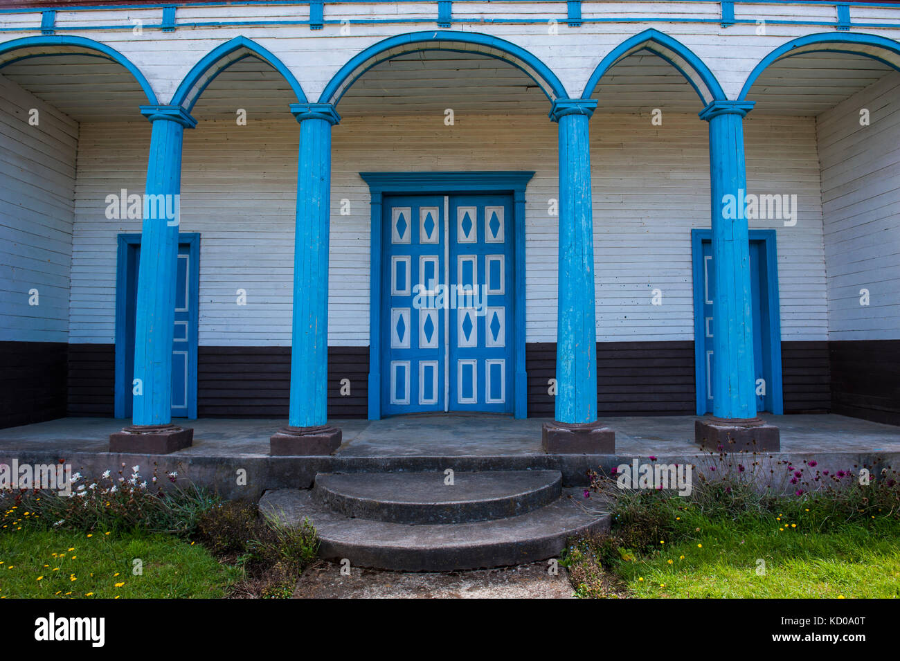 Blue painted entrance to the Unesco world heritage site, wooden church ...
