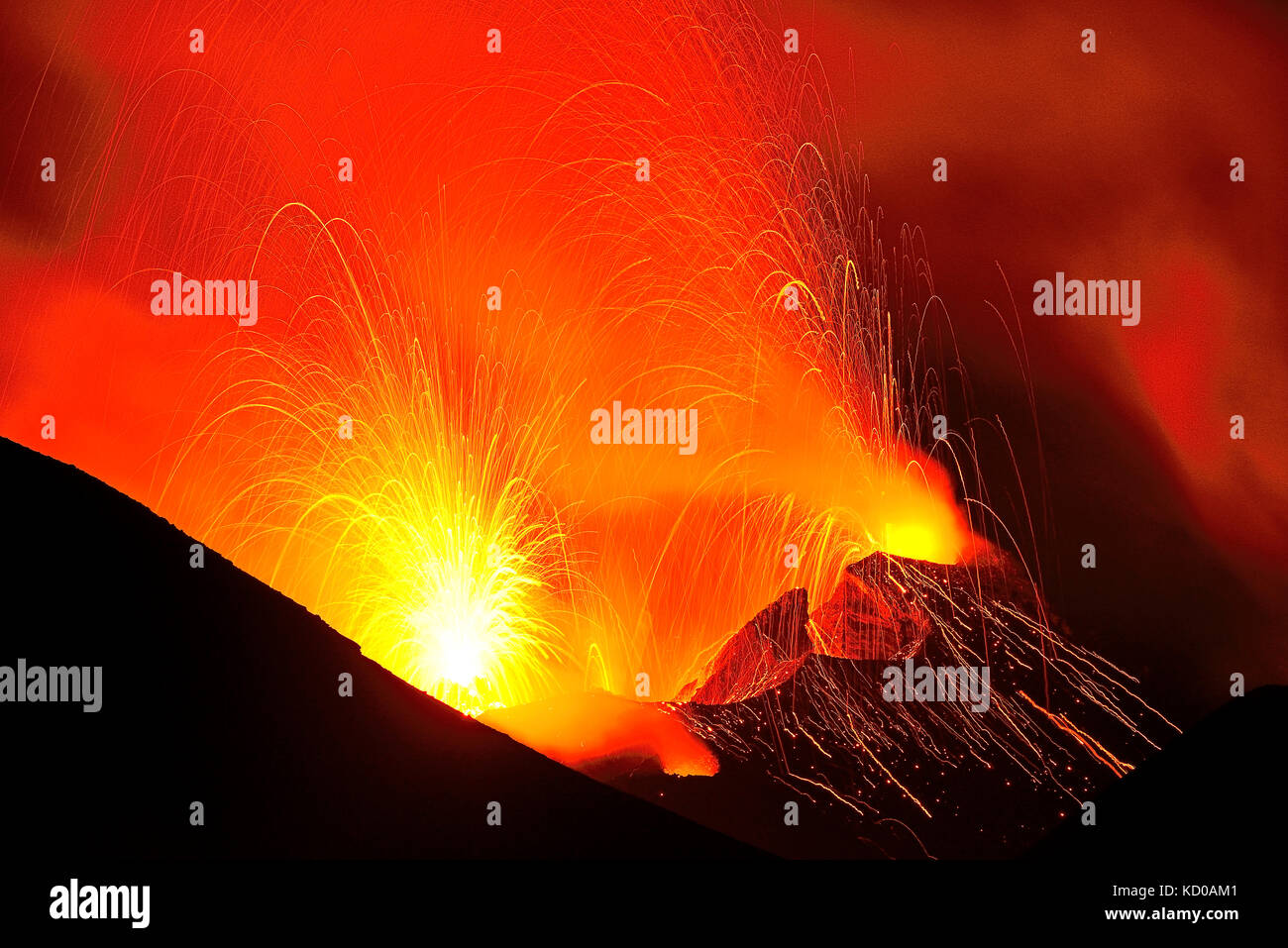 Volcanic eruption, Stromboli volcano, Stromboli Island, Lipari Islands ...