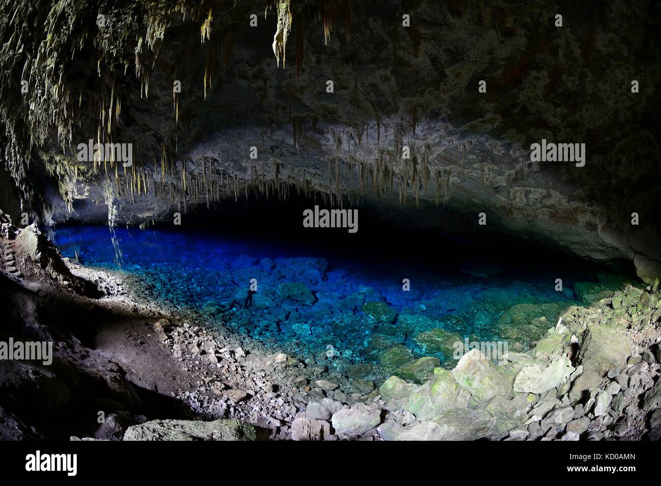 Stalactite cave with blue lake, Gruta do Lago Azul, near Bonito, Matto ...