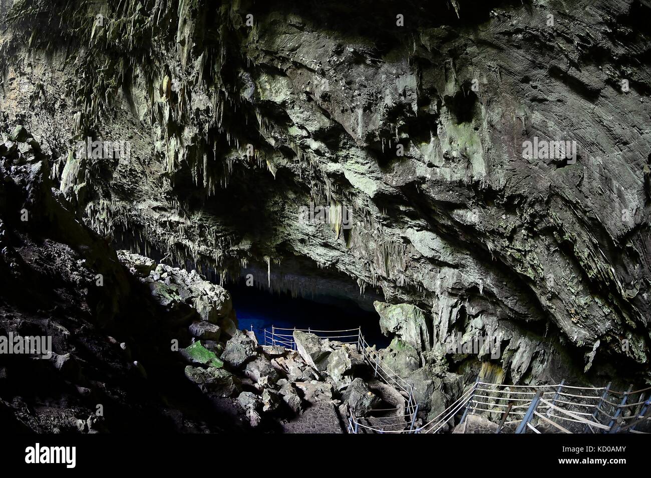 Stalactite cave with blue lake, Gruta do Lago Azul, near Bonito, Matto ...
