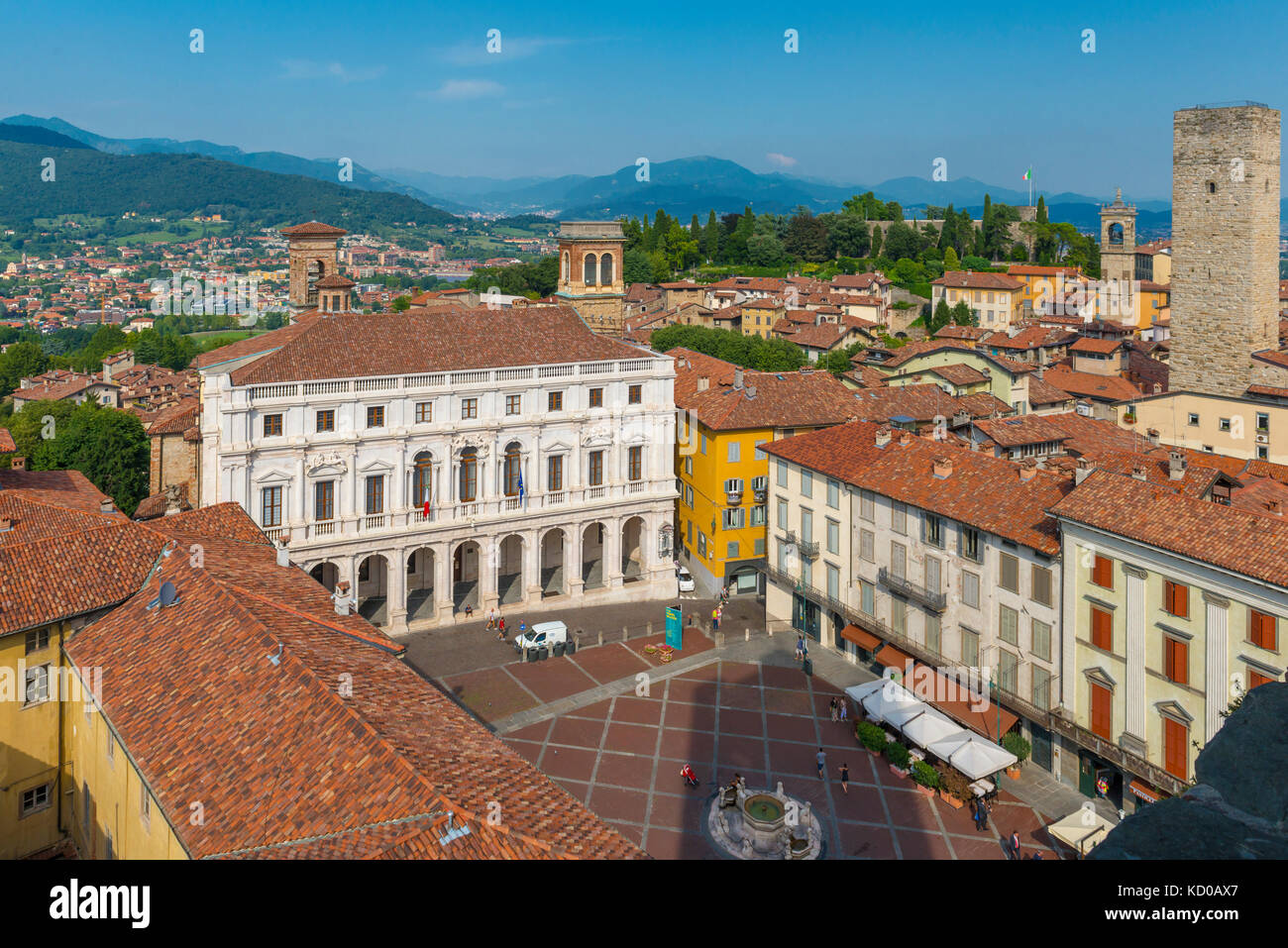 View of Piazza Vecchia from the old town tower Campanone Torre Civica ...