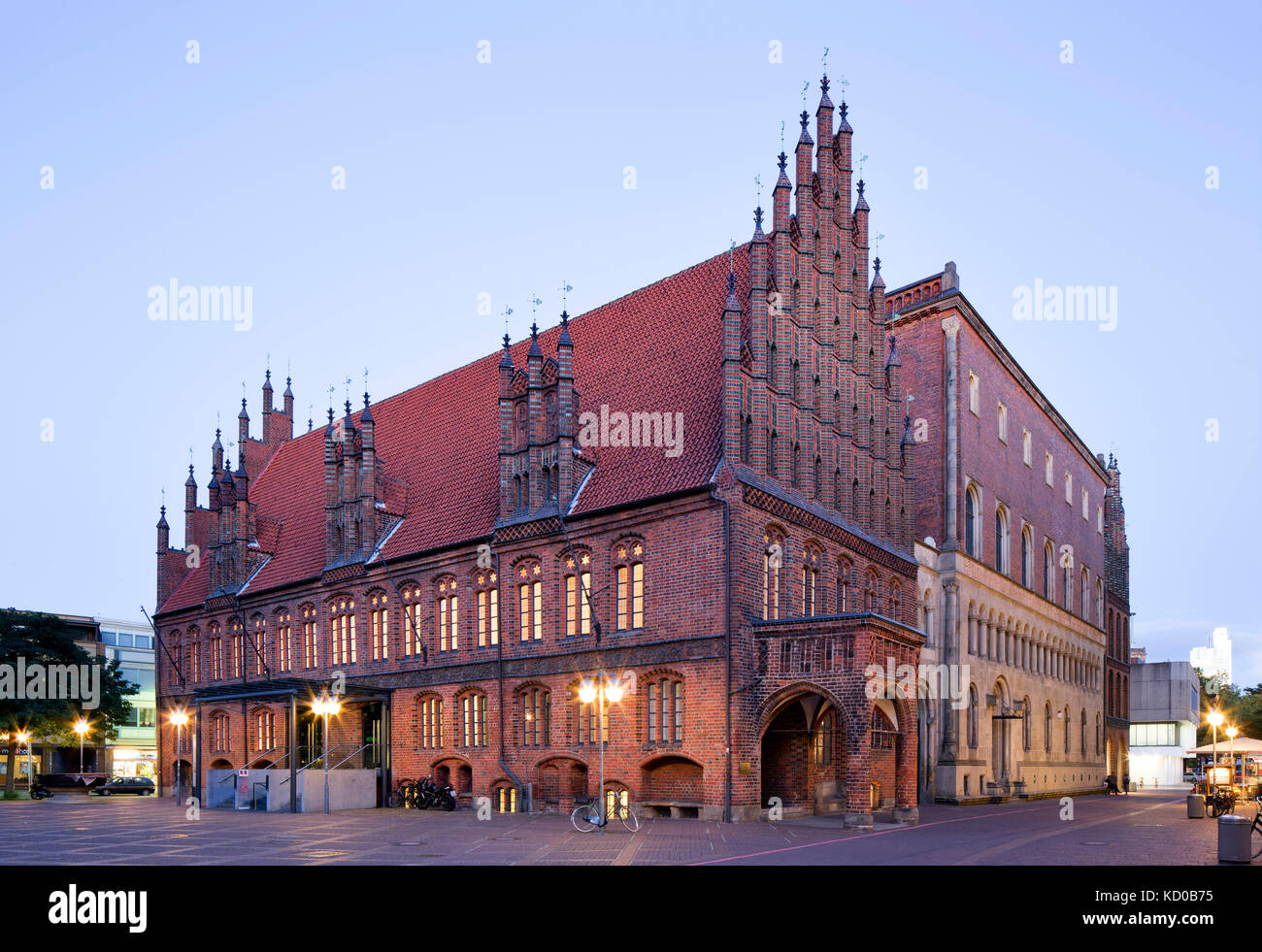 Old town hall, twilight, northern German brick Gothic, Hanover, Lower ...