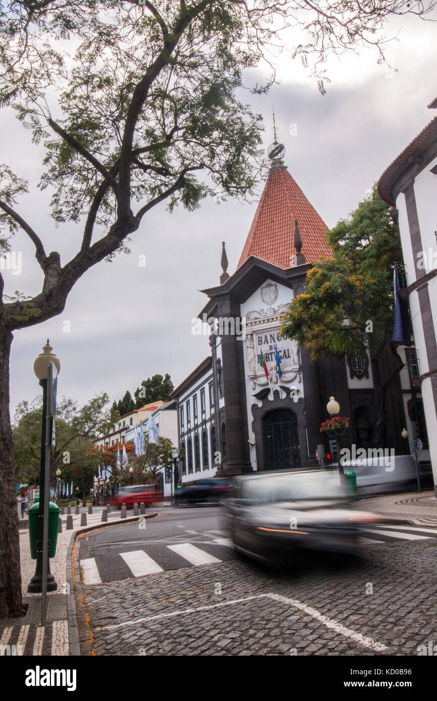Funchal cityscape urban view on the daytime through the main streets ...