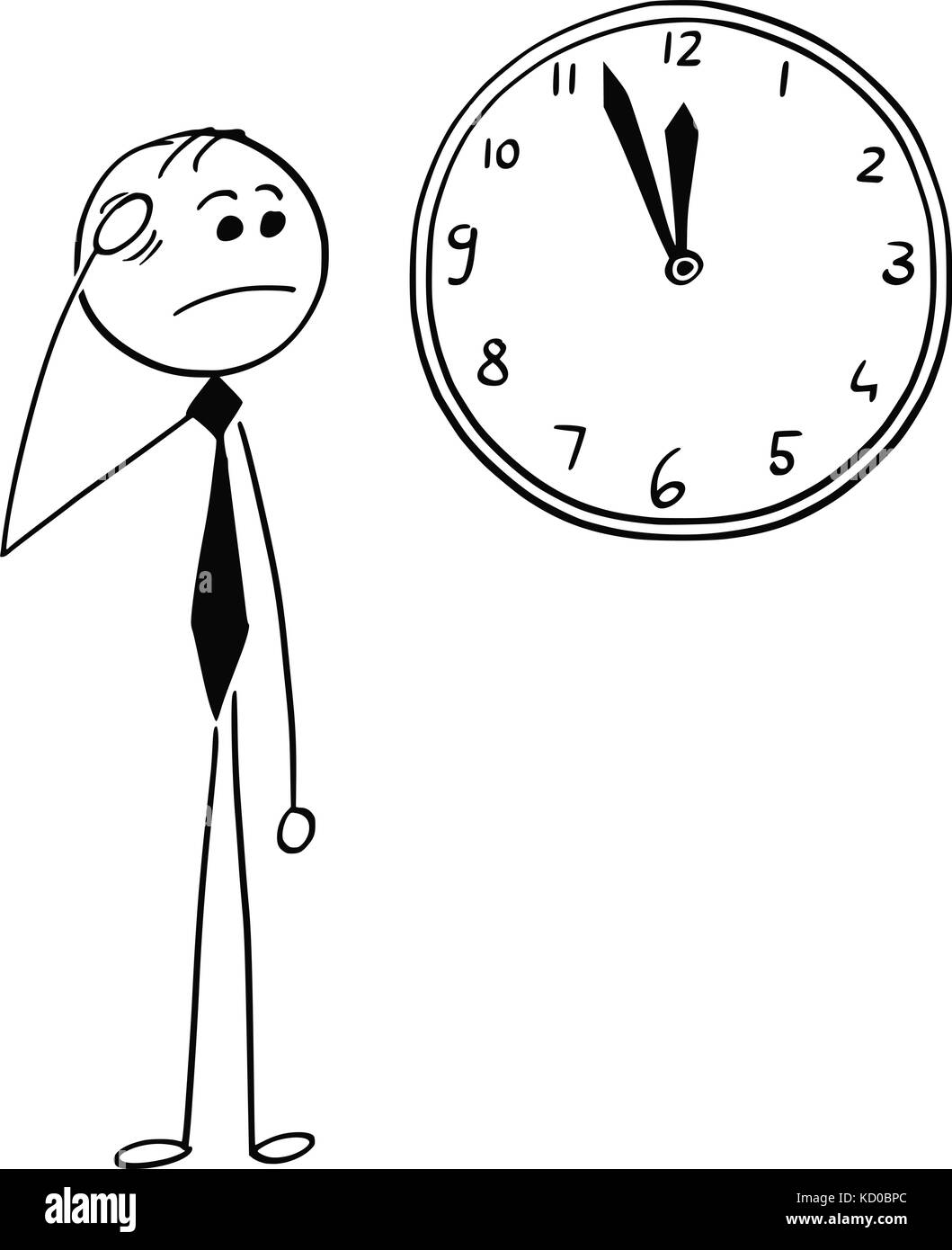 Cartoon stick man illustration of worried businessman looking at wall ...