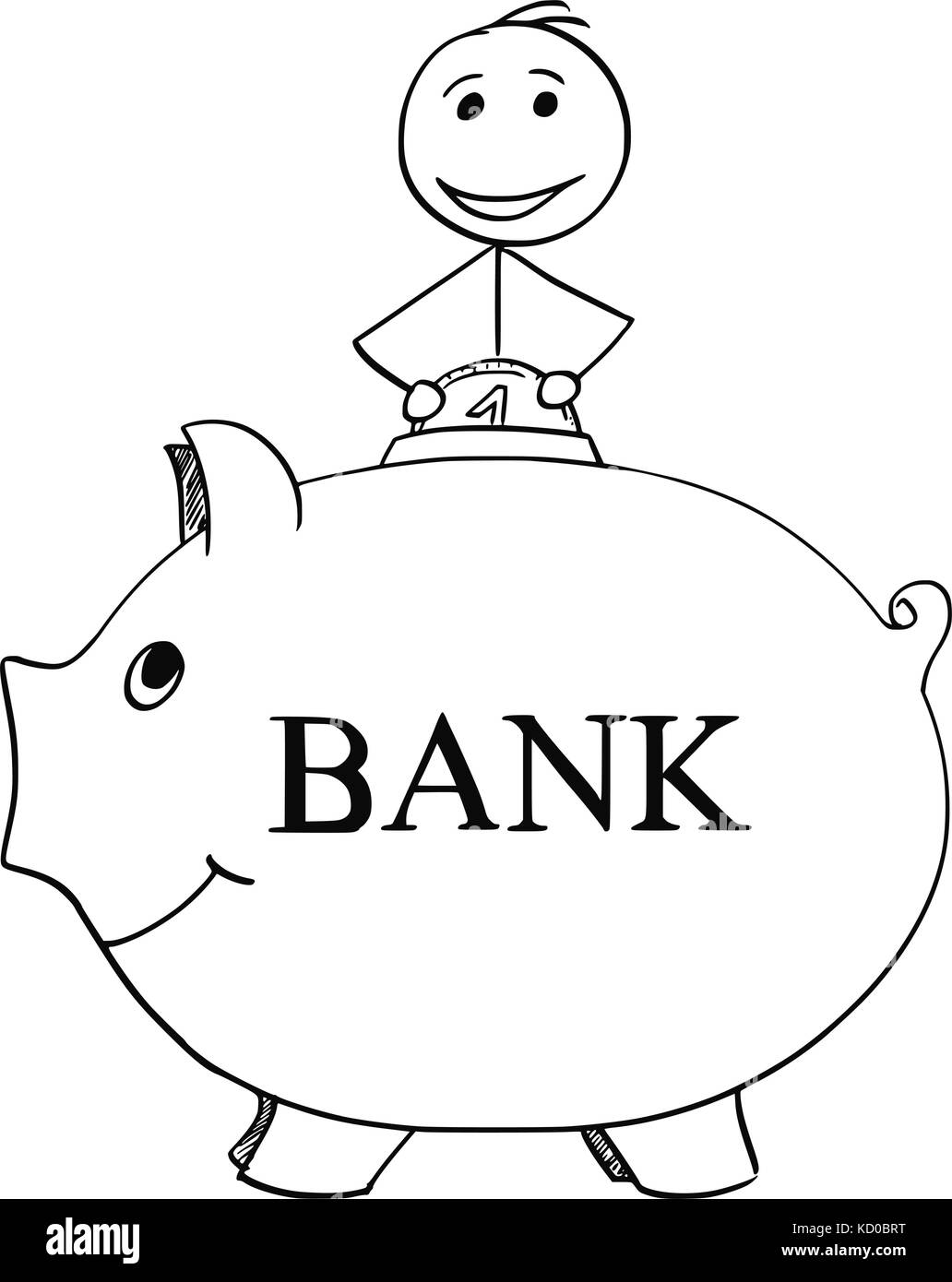 Cartoon stick man illustration of smiling man inserting coin in to ...