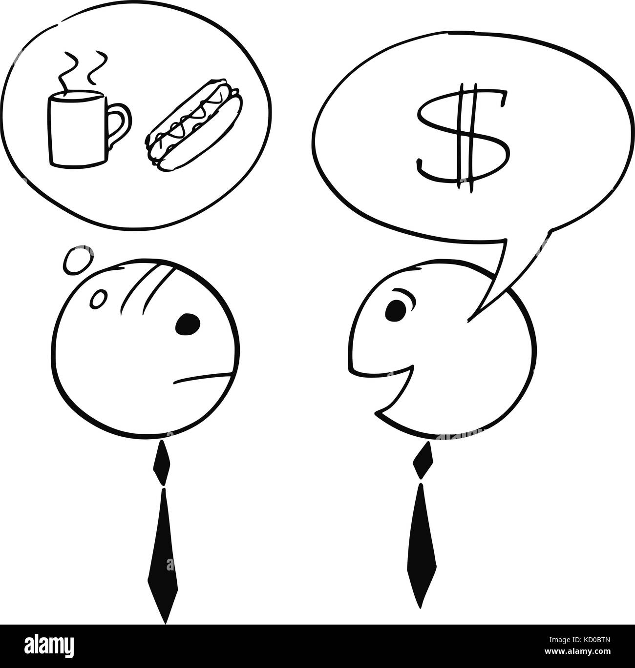 Cartoon stick man illustration of two businessman, one talking about ...