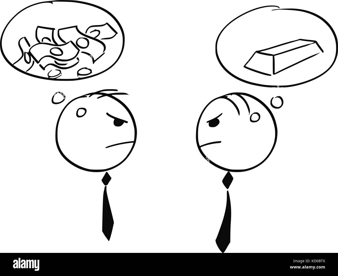 Cartoon stick man illustration of two businessman arguing about silver ...