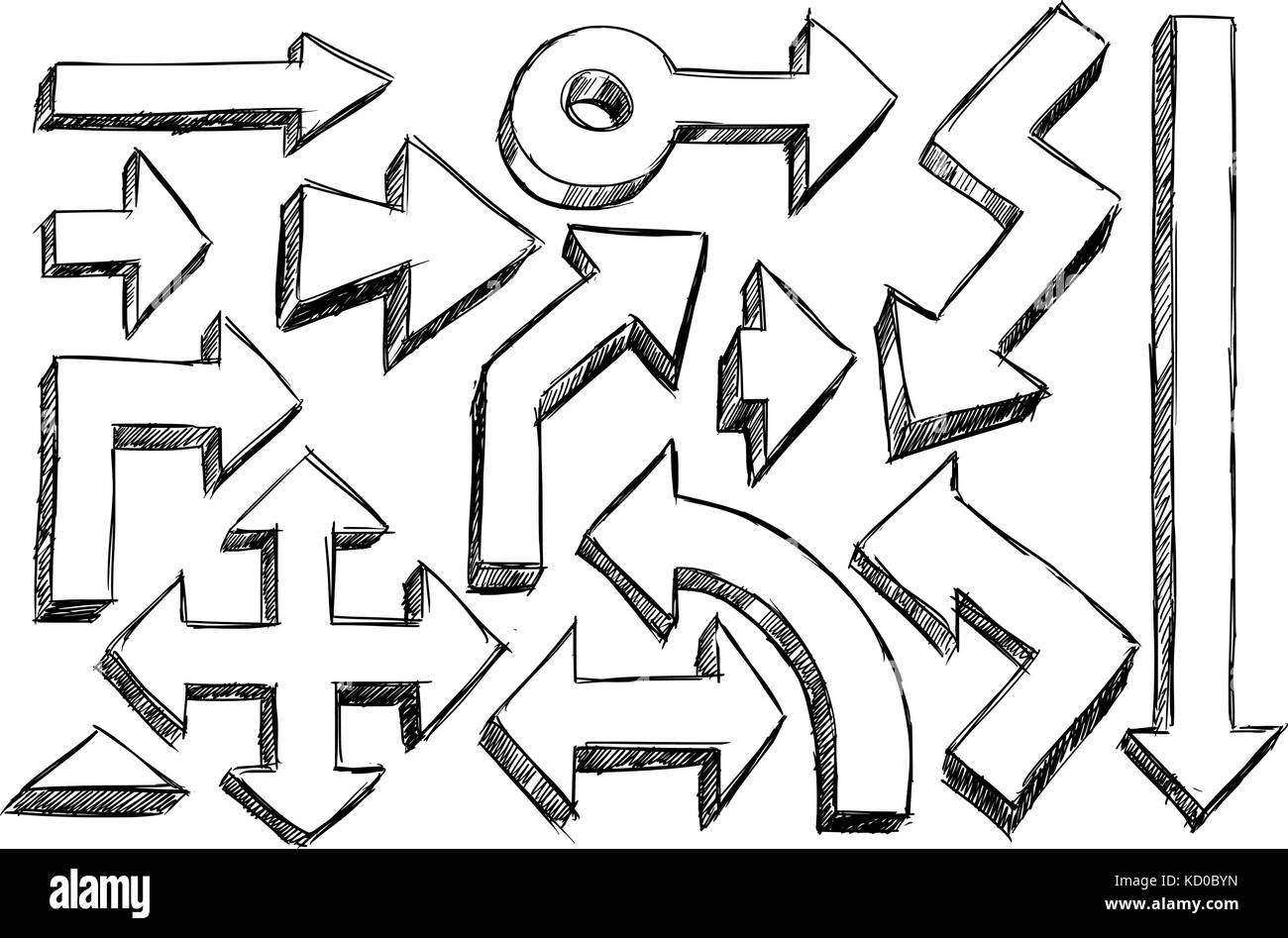 Set of various vector doodle sketch hatched hand drawing three ...