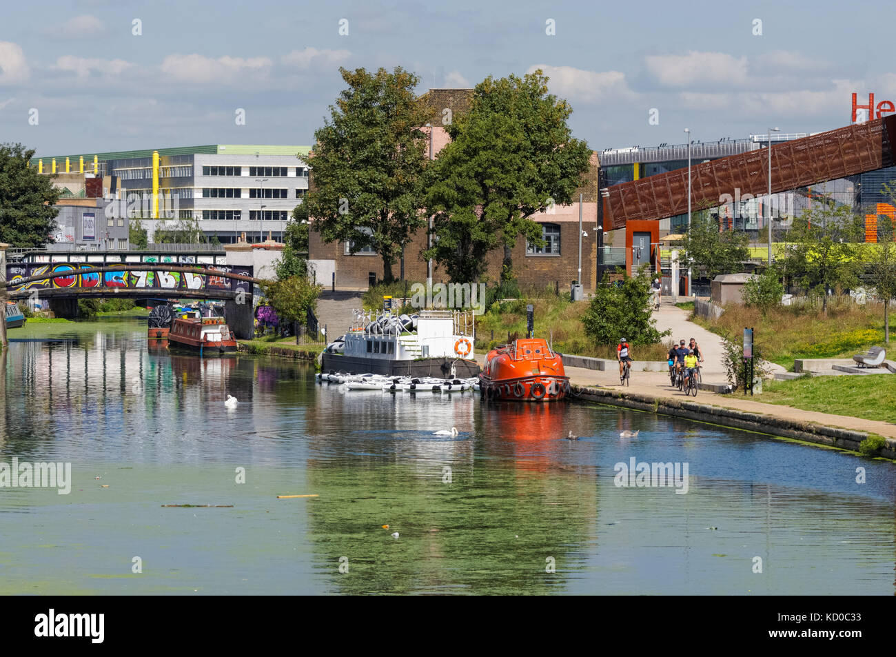River Lee or River Lea Navigation Canal, Hackney, London England United ...