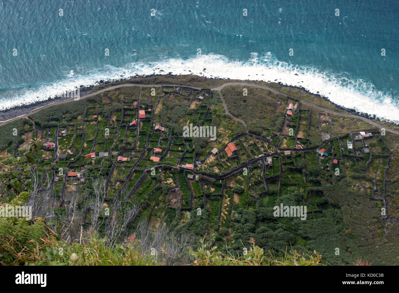 View of the famous Faja da Quebrada Nova viewpoint in Madeira island ...