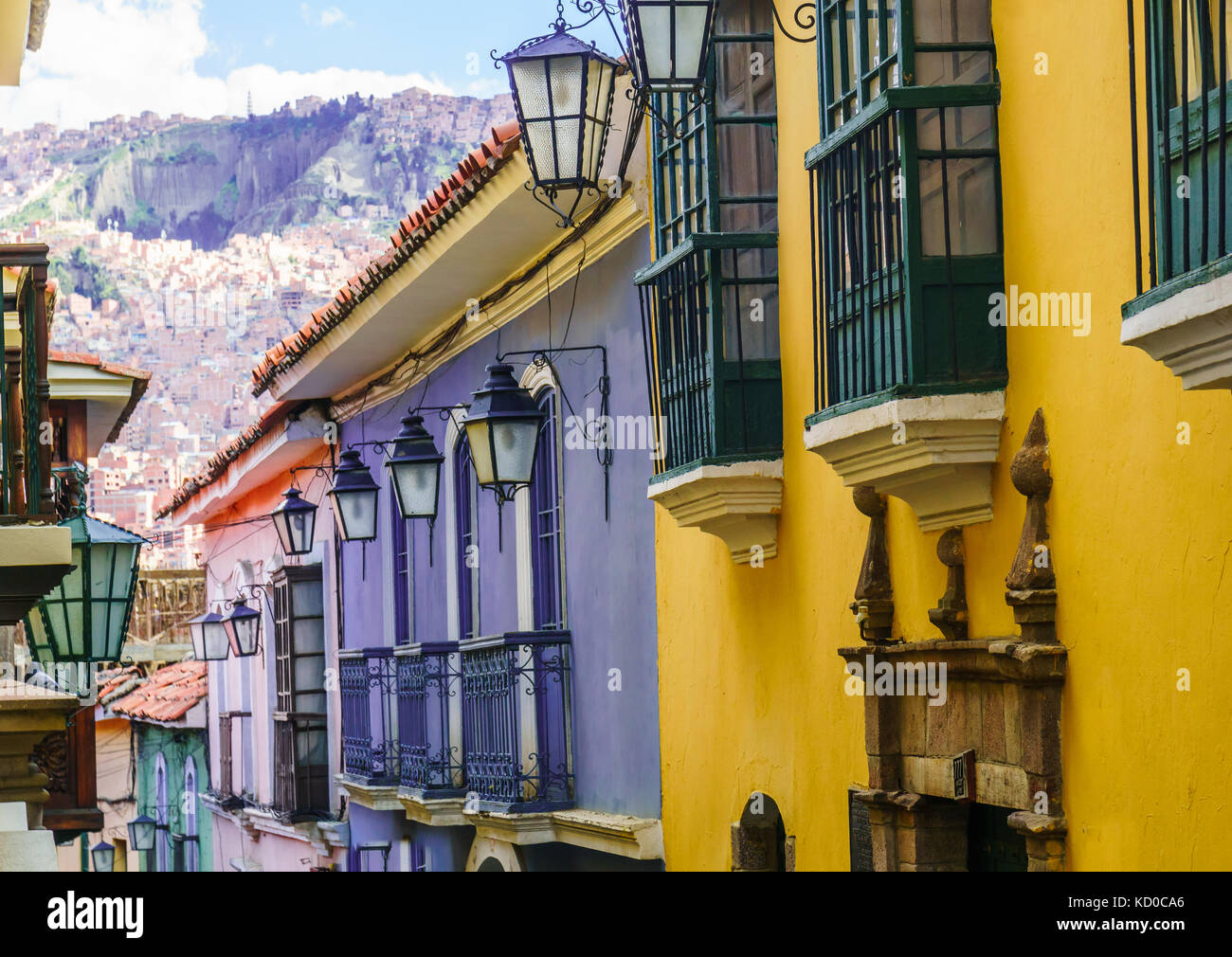 View on colorful colonial buildings in La Paz Bolivia Stock Photo - Alamy