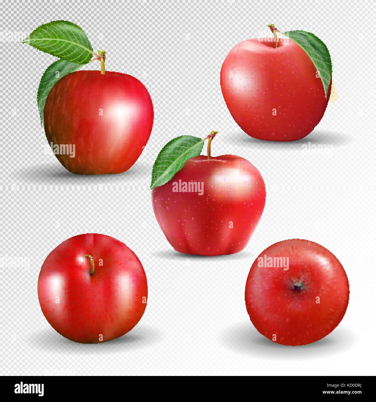 Set red apple isolated on transparentbackground. Vector, 3D Stock ...