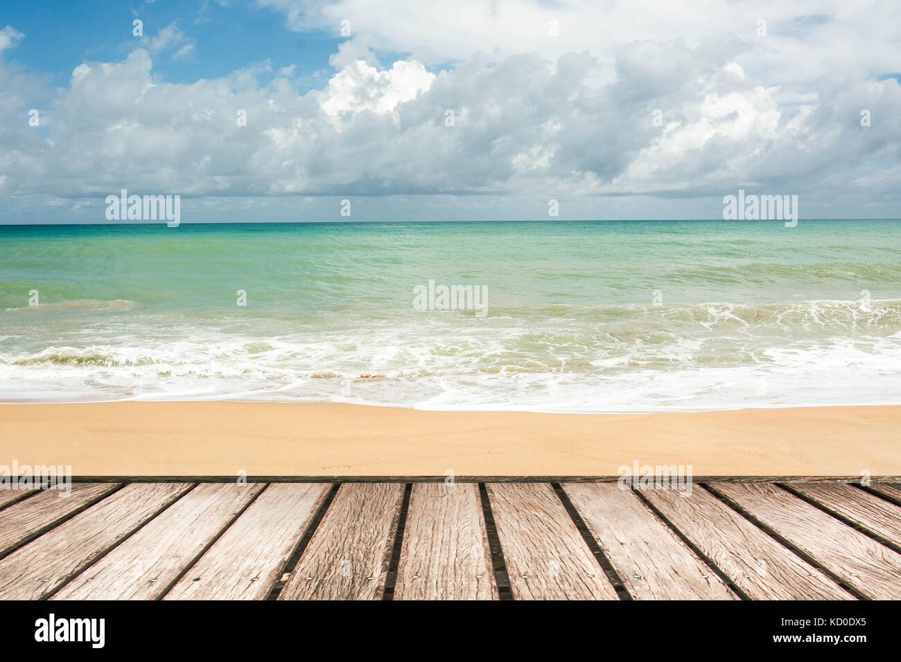 wood deck in front of sea landscape. ready for product display ...