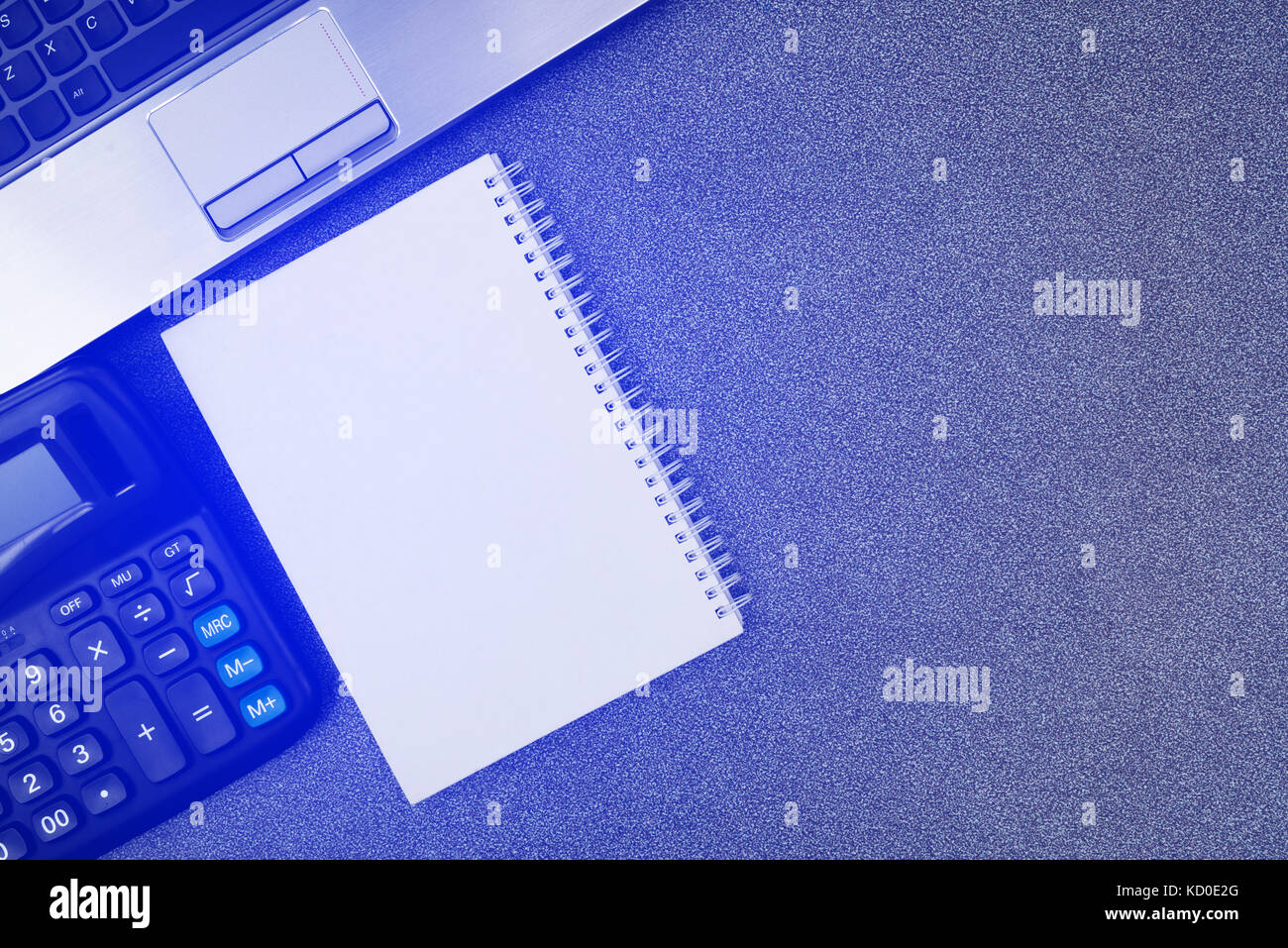 Laptop computer or notebook and other device, calculator and note on ...