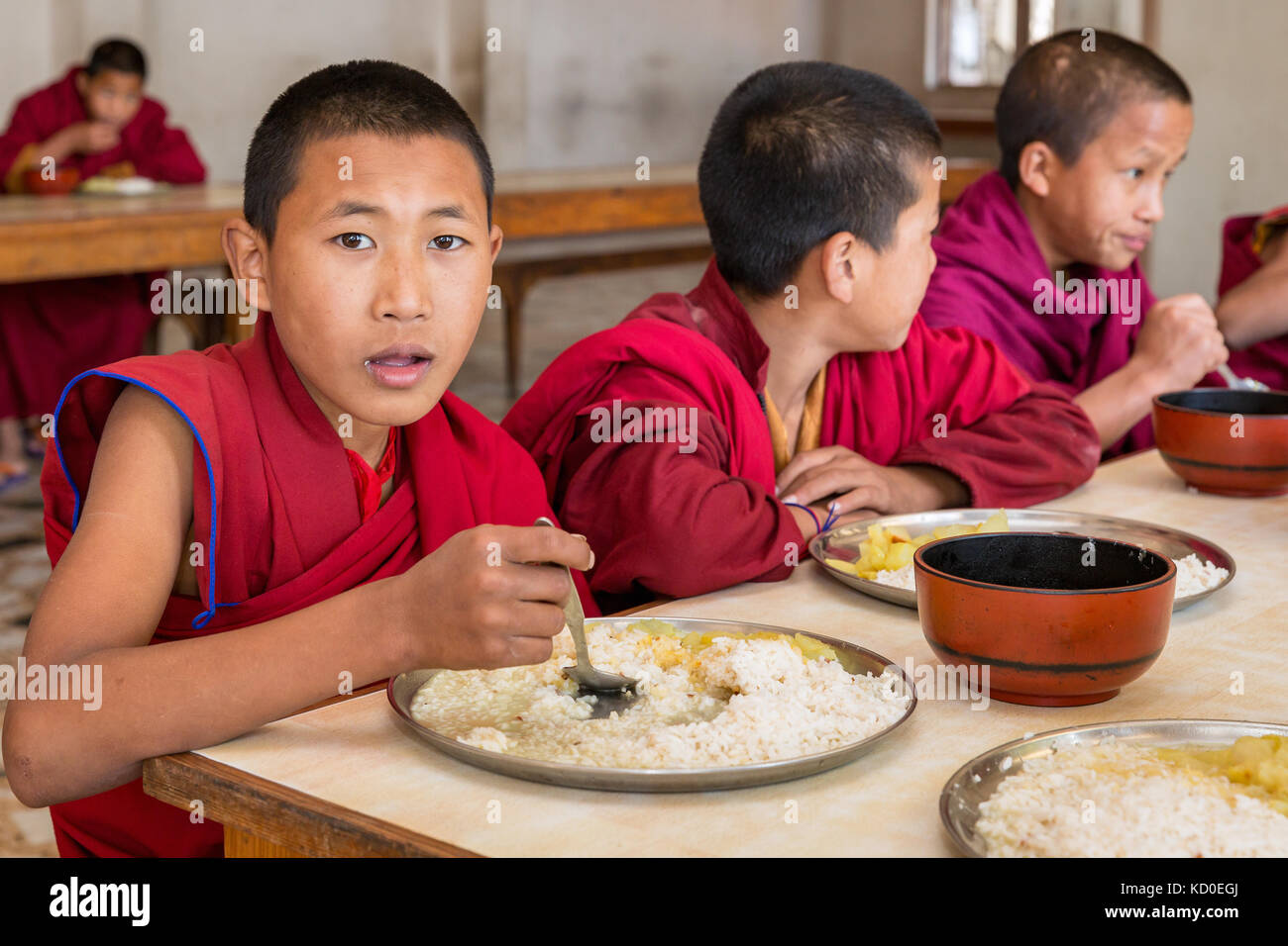 Young monks in Amitabha Monastery having lunch, Kathmandu Valley ...
