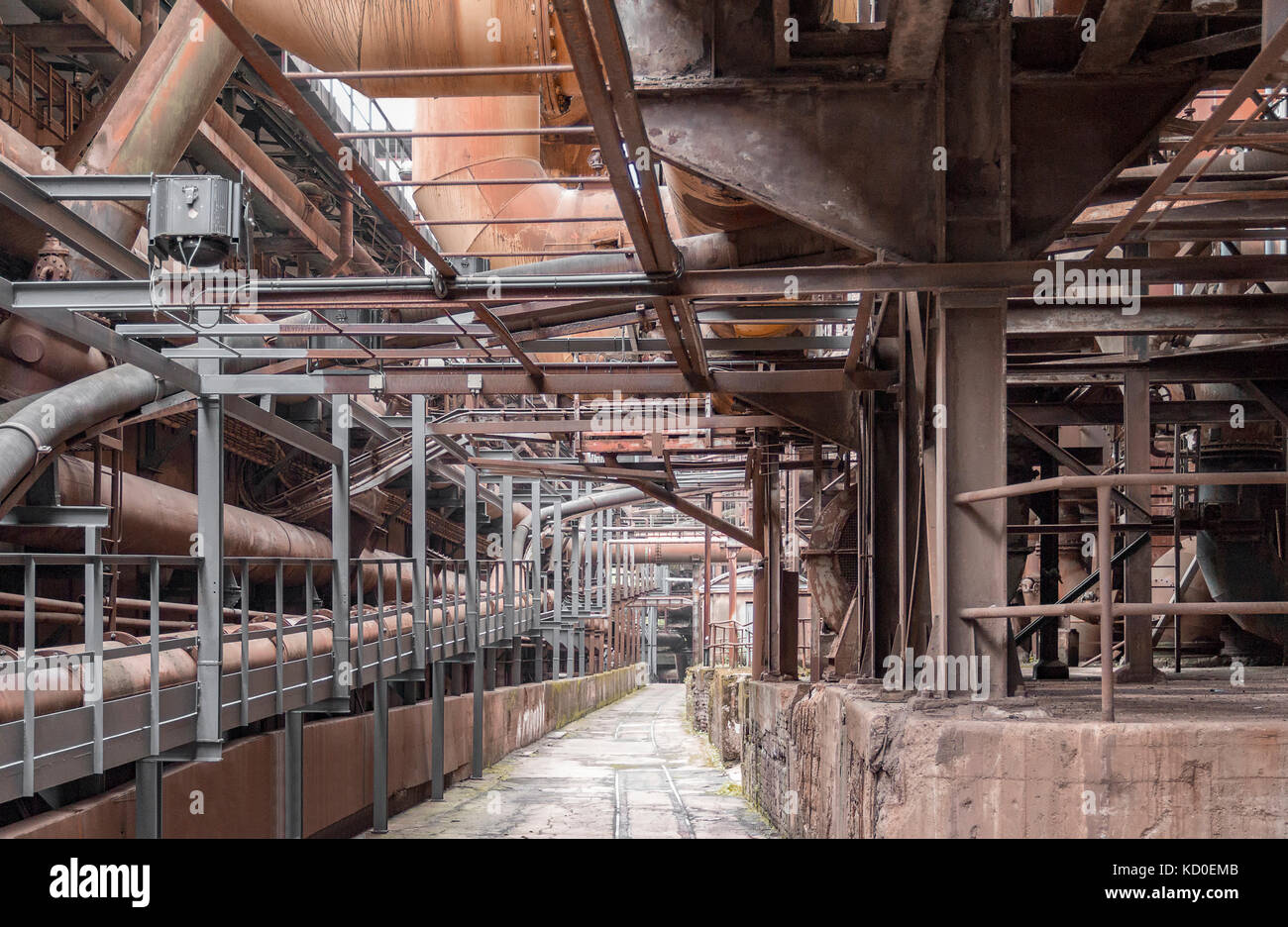 weathered rusty industrial scenery with old corroded steel girders and ...