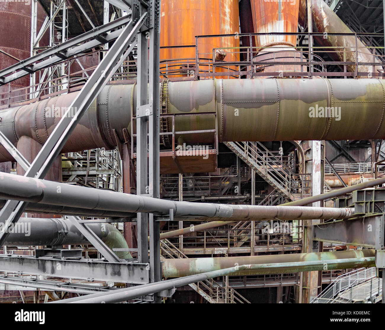 weathered rusty industrial scenery with old corroded steel girders and ...