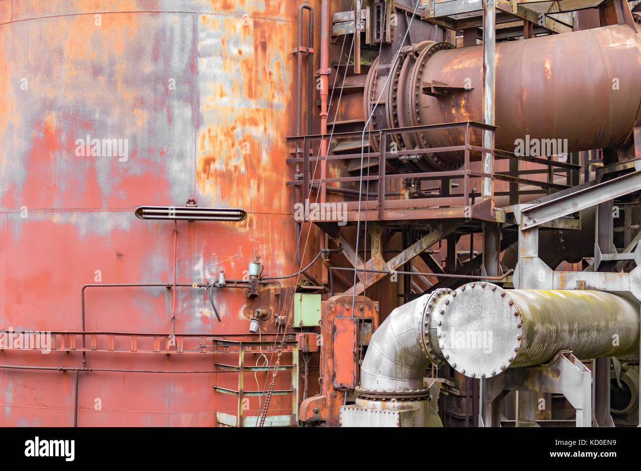 weathered rusty industrial scenery with old corroded steel girders and ...