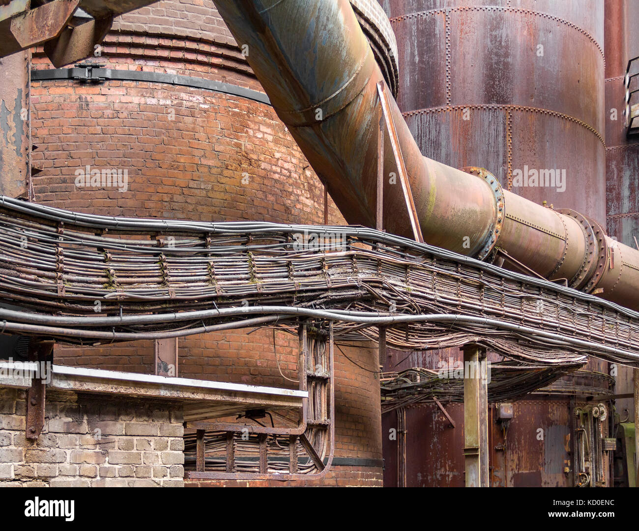 weathered rusty industrial scenery with old corroded steel girders and ...