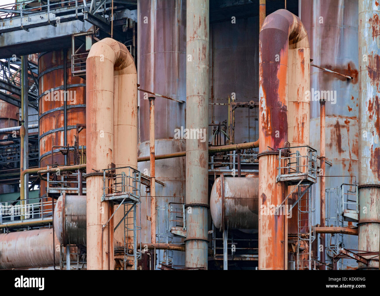 weathered rusty industrial scenery with old corroded steel girders and ...