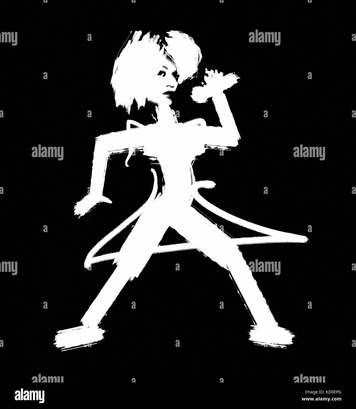 black and white illustration of a singing young woman in black back ...