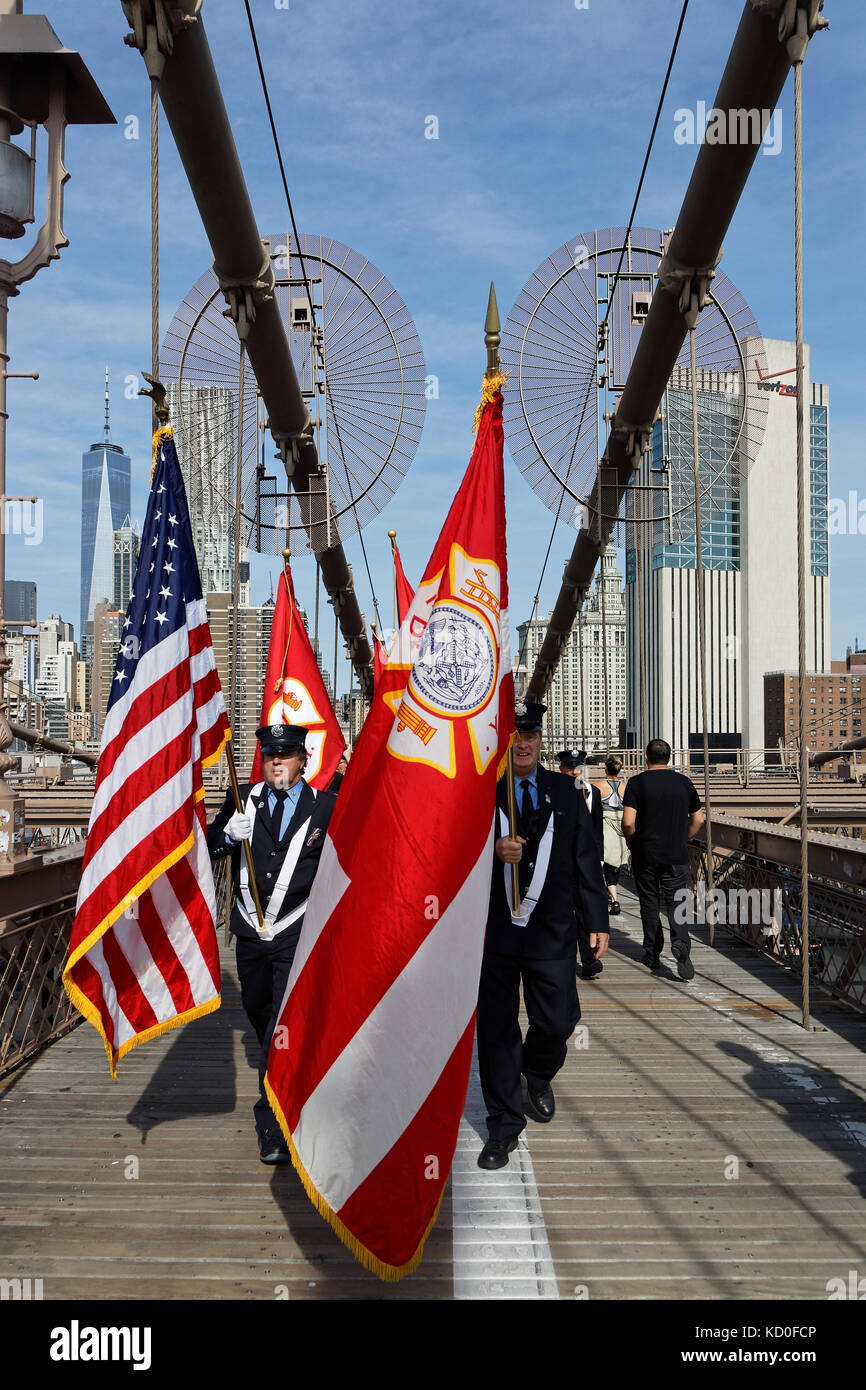 NEW YORK CITY, USA, September 11, 2017 : Firemen of New-York walk on ...