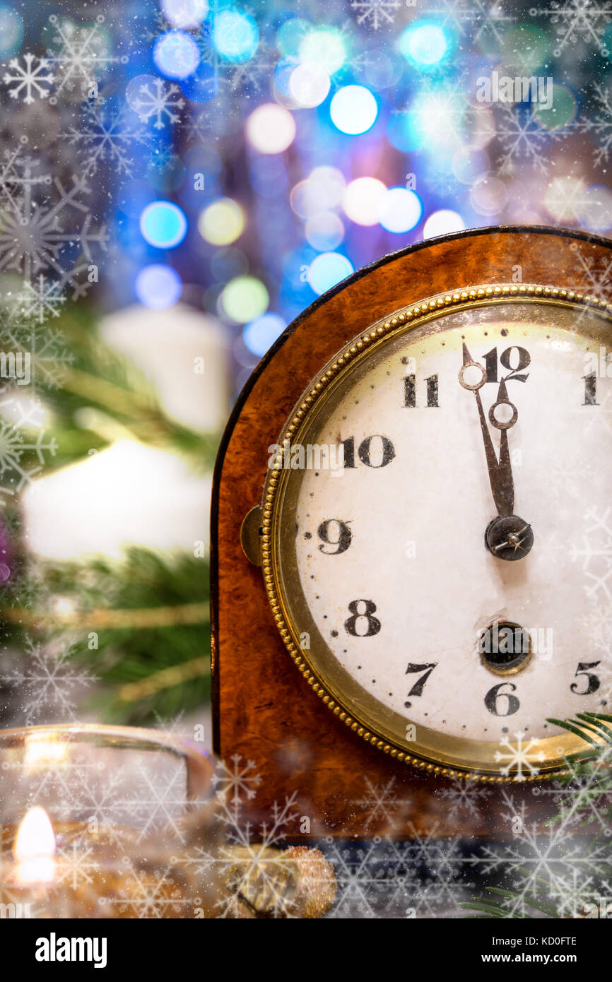 Christmas clock with festive decoration. Happy new year concept Stock ...