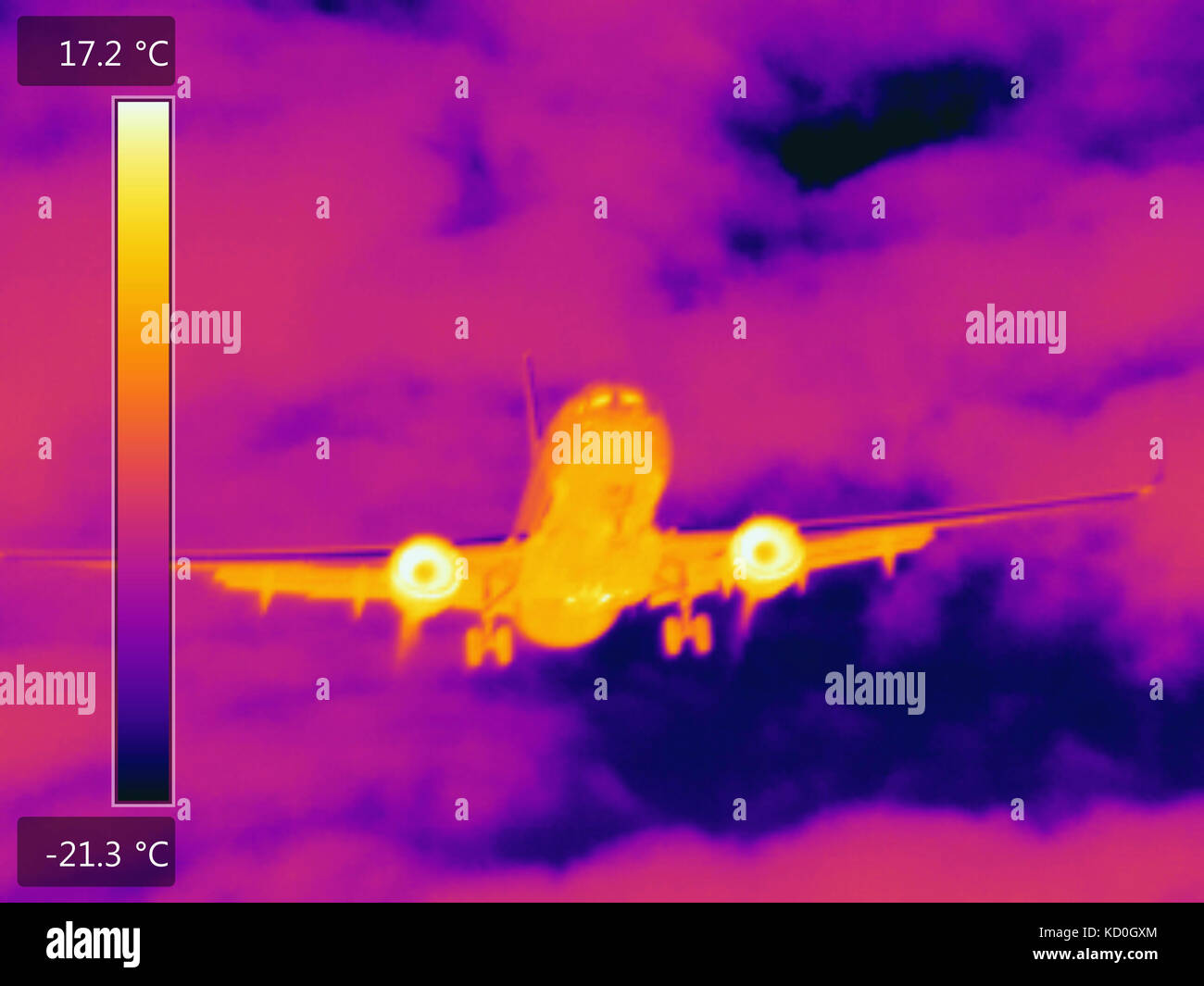 Thermal image of aeroplane in flight Stock Photo - Alamy