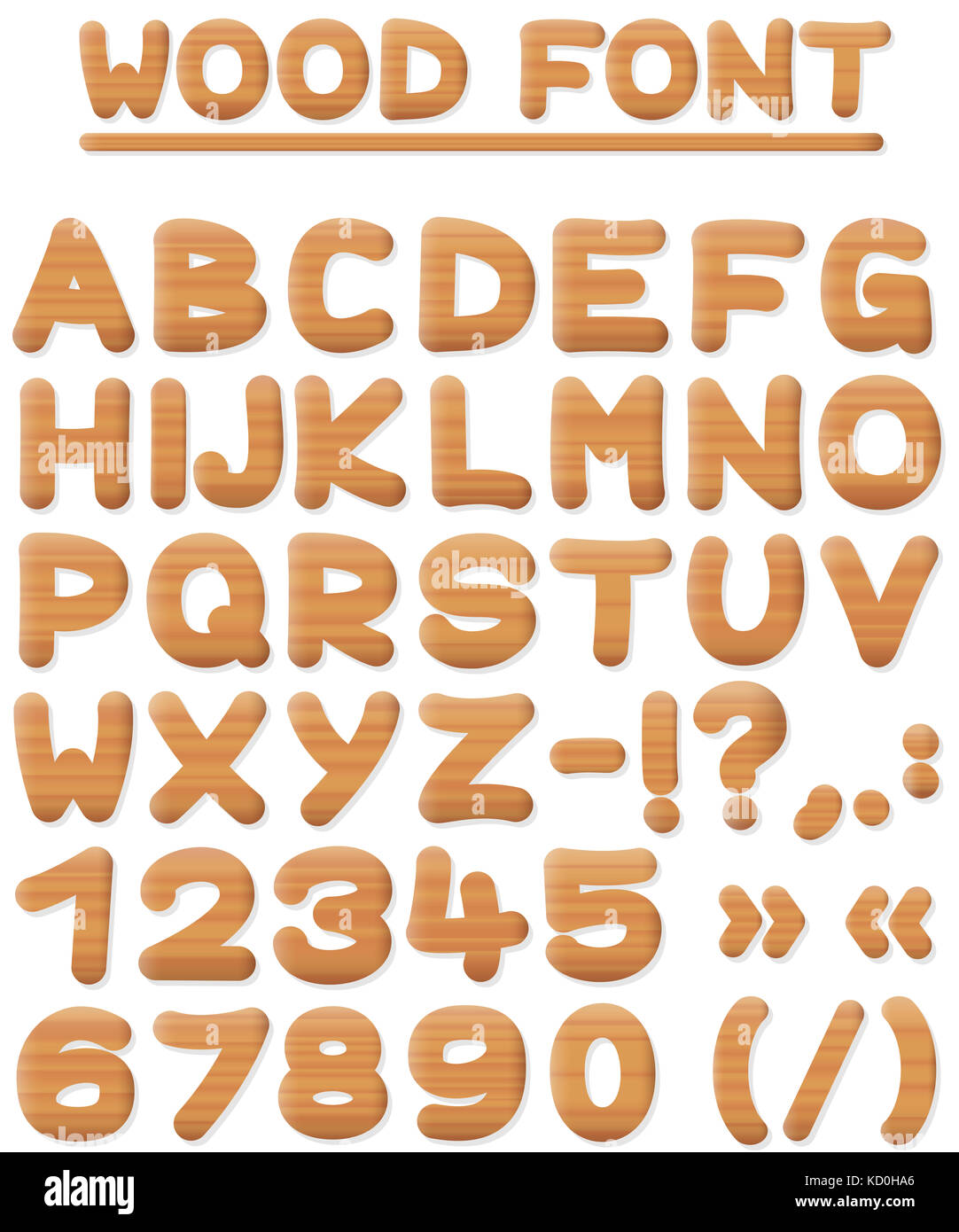 WOOD FONT - easy rounded wooden textured capital letters, numbers and ...
