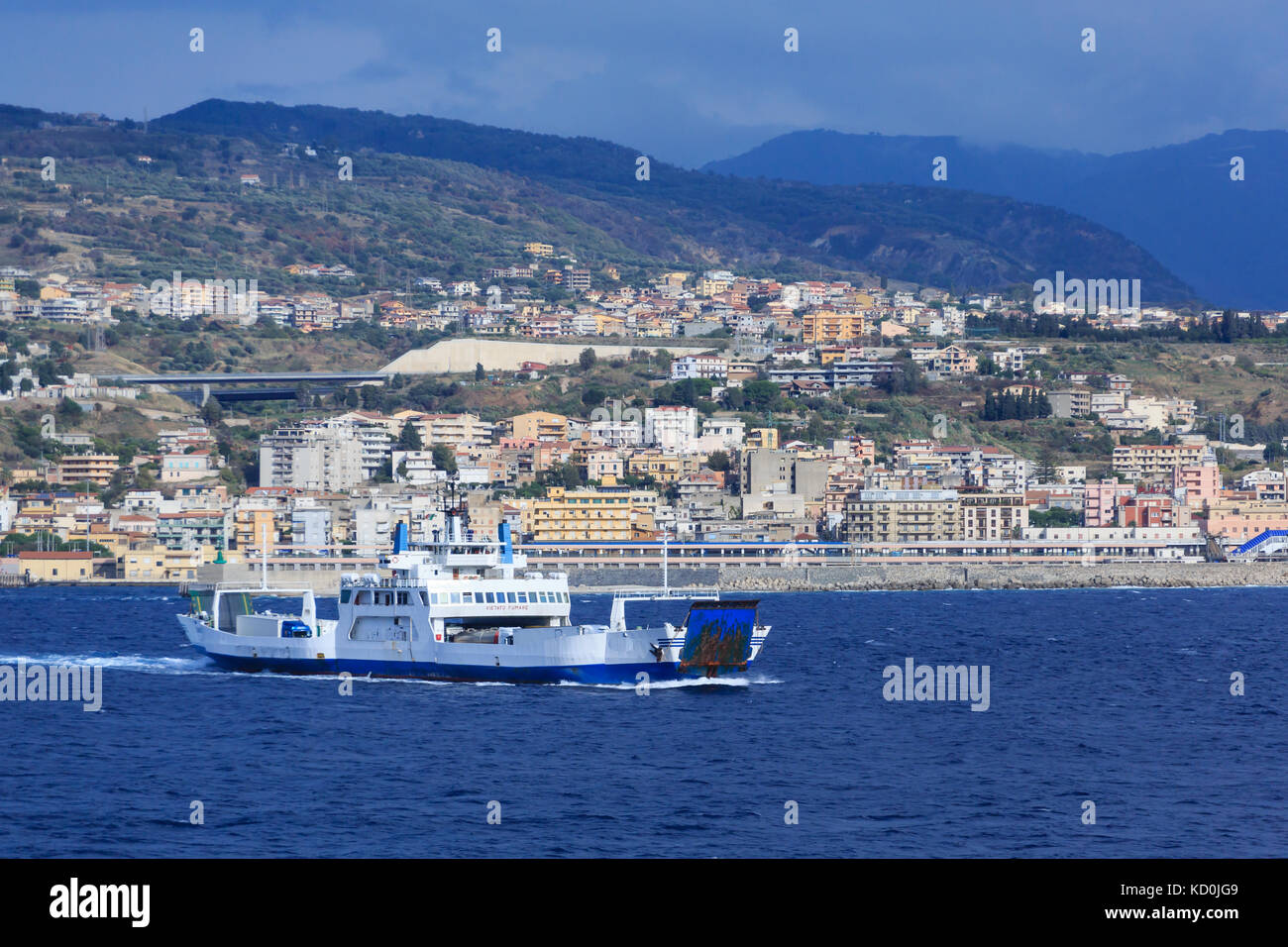 Huge Ferry in the Strait of Messina between Sicily and Mainland Italy ...