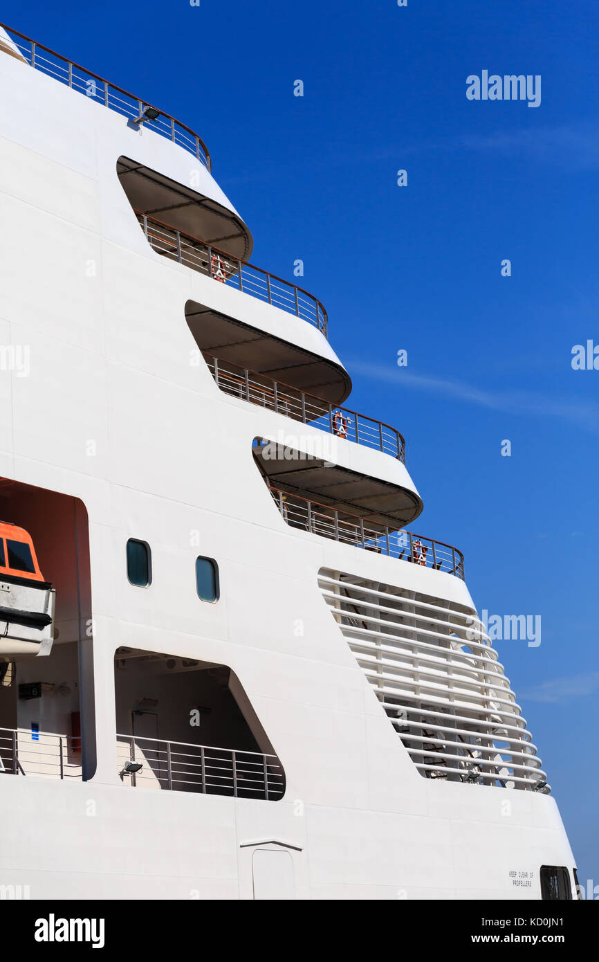 White Rear Decks on Cruise Ship Under Blue Sky Stock Photo - Alamy