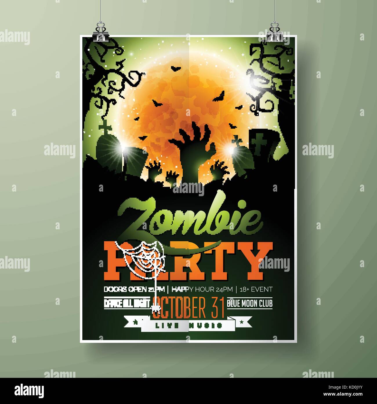 Halloween Zombie Party flyer vector illustration with hands and ...