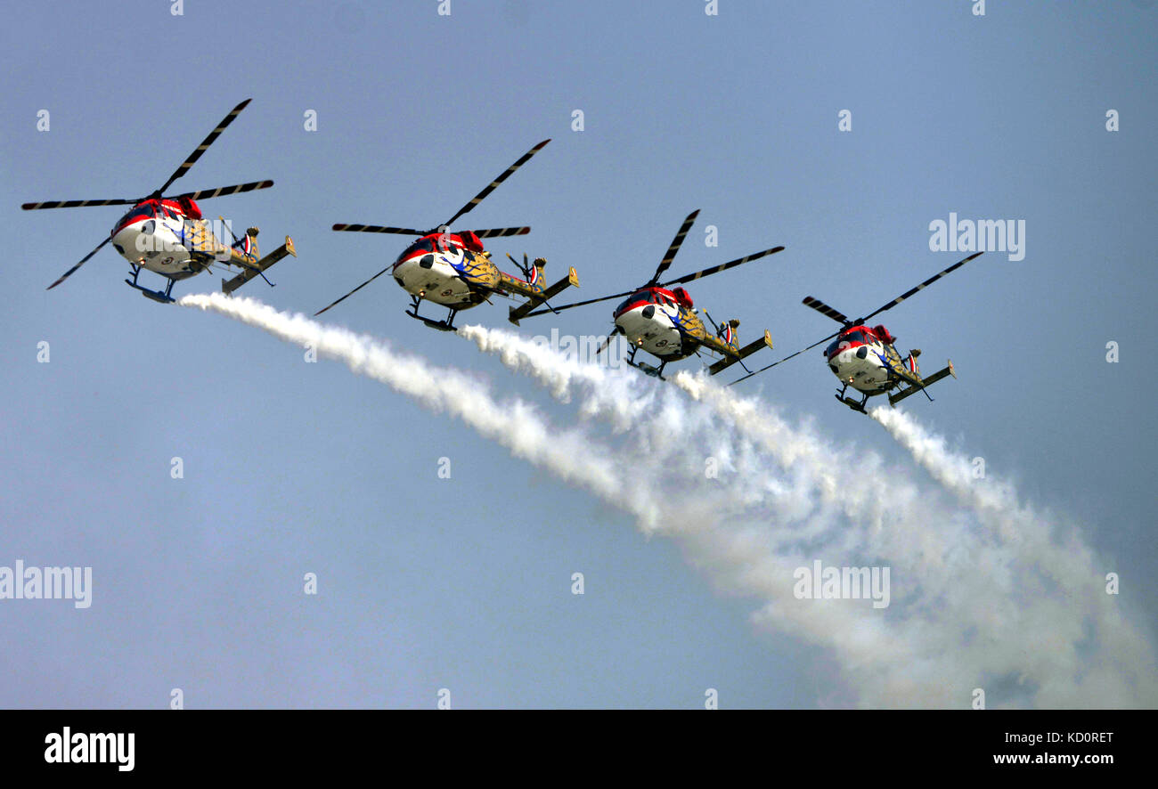 Ghaziabad. 8th Oct, 2017. Indian Air Force's "Sarang" helicopter ...