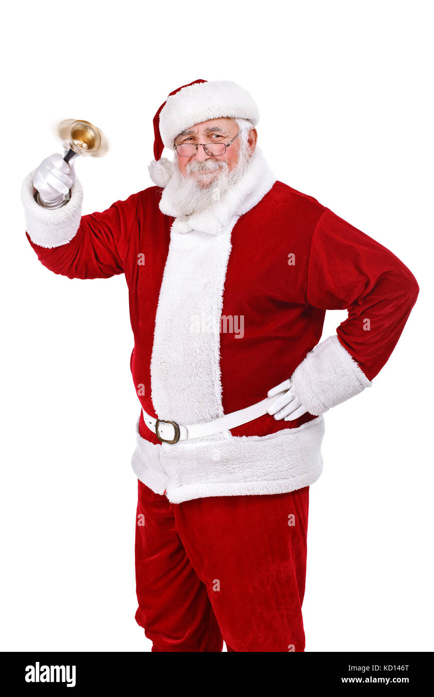authentic Santa Claus ringing with handle bell , isolated on white ...