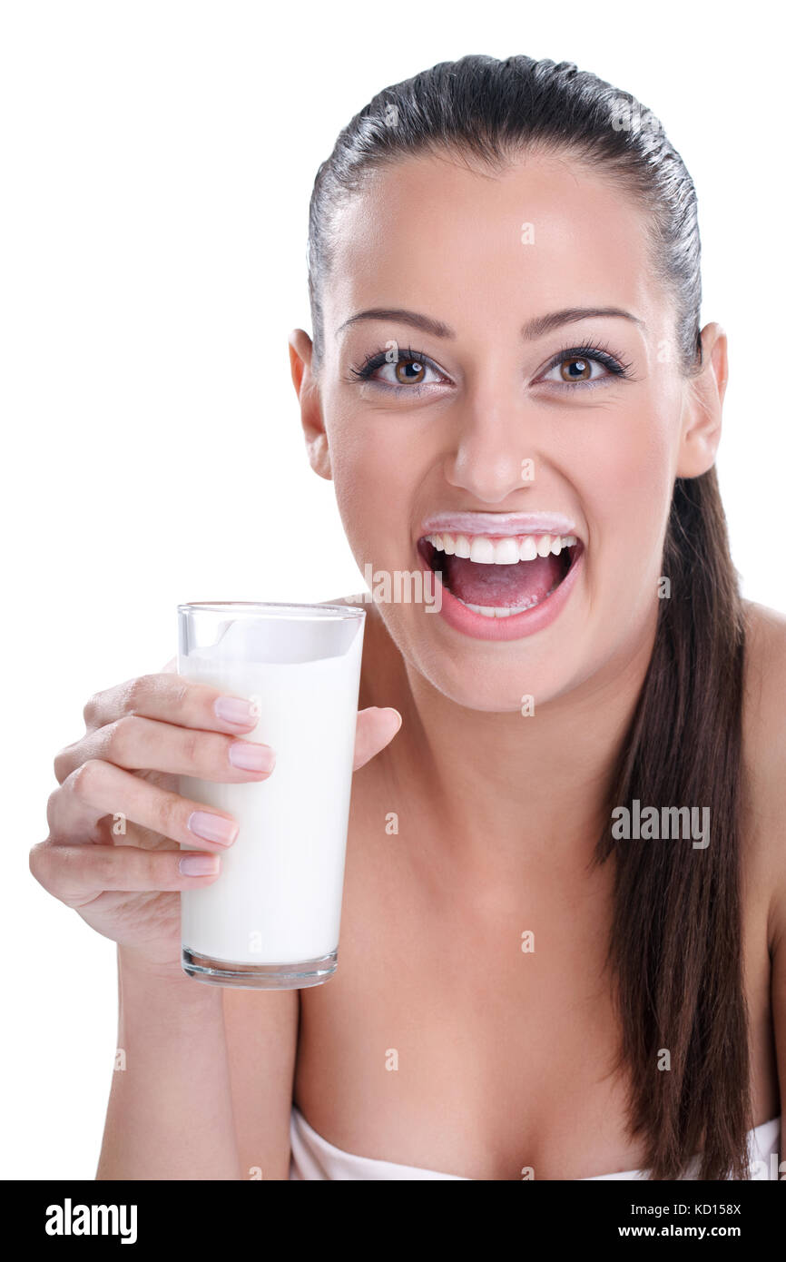 Fresh and beautiful girl with milk moustache Stock Photo - Alamy