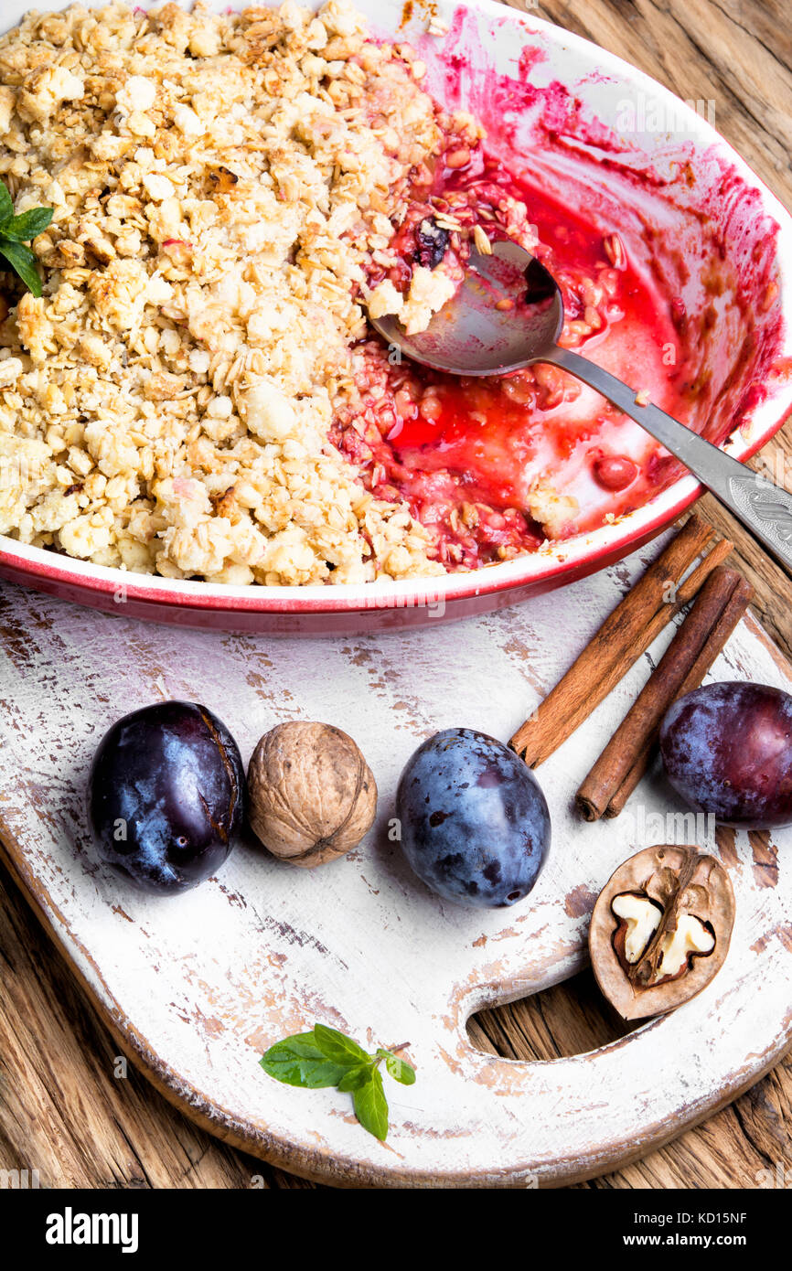 traditional pie crumb pastry with a plum Stock Photo - Alamy