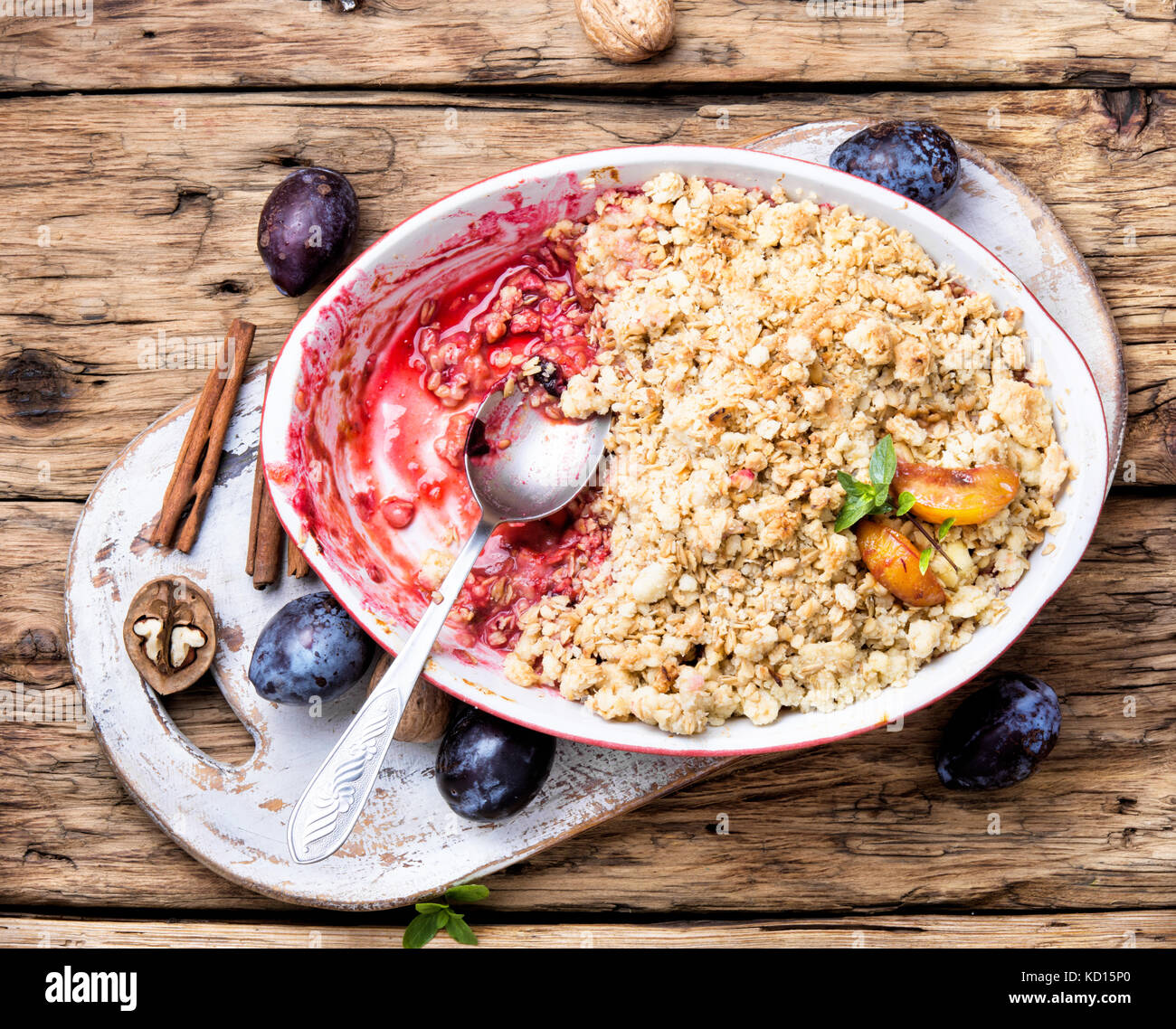 traditional pie crumb pastry with a plum Stock Photo - Alamy