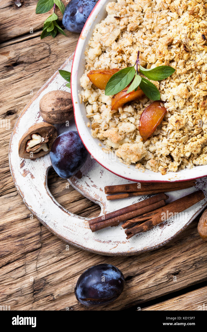 traditional pie crumb pastry with a plum Stock Photo - Alamy