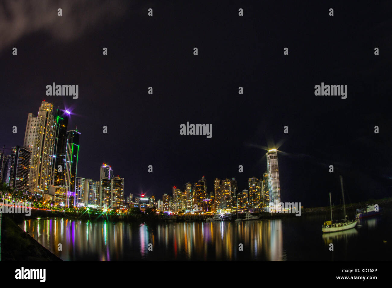 Night view Illuminated City At Waterfront PANAMA Stock Photo - Alamy