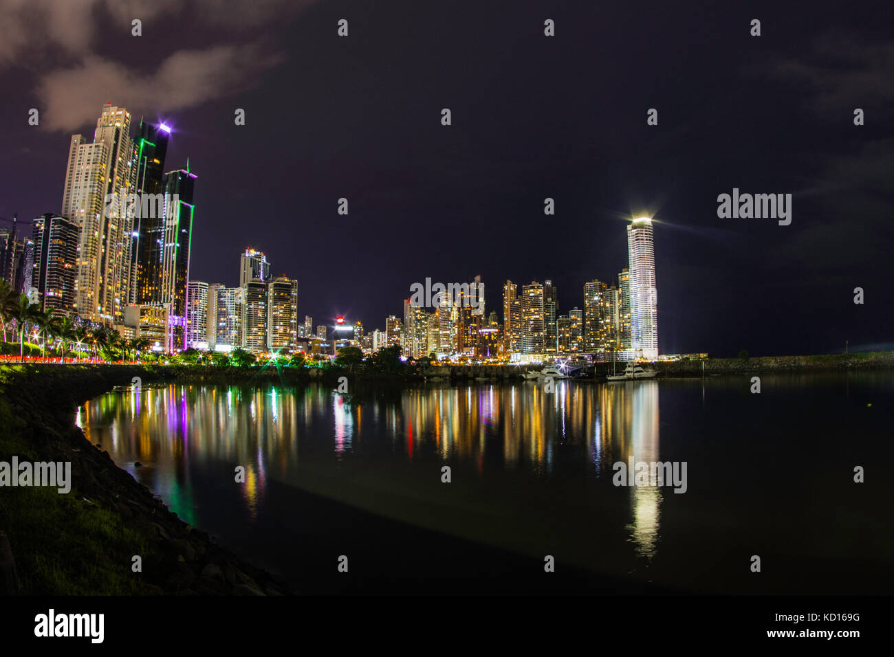 Night view Illuminated City At Waterfront PANAMA Stock Photo - Alamy