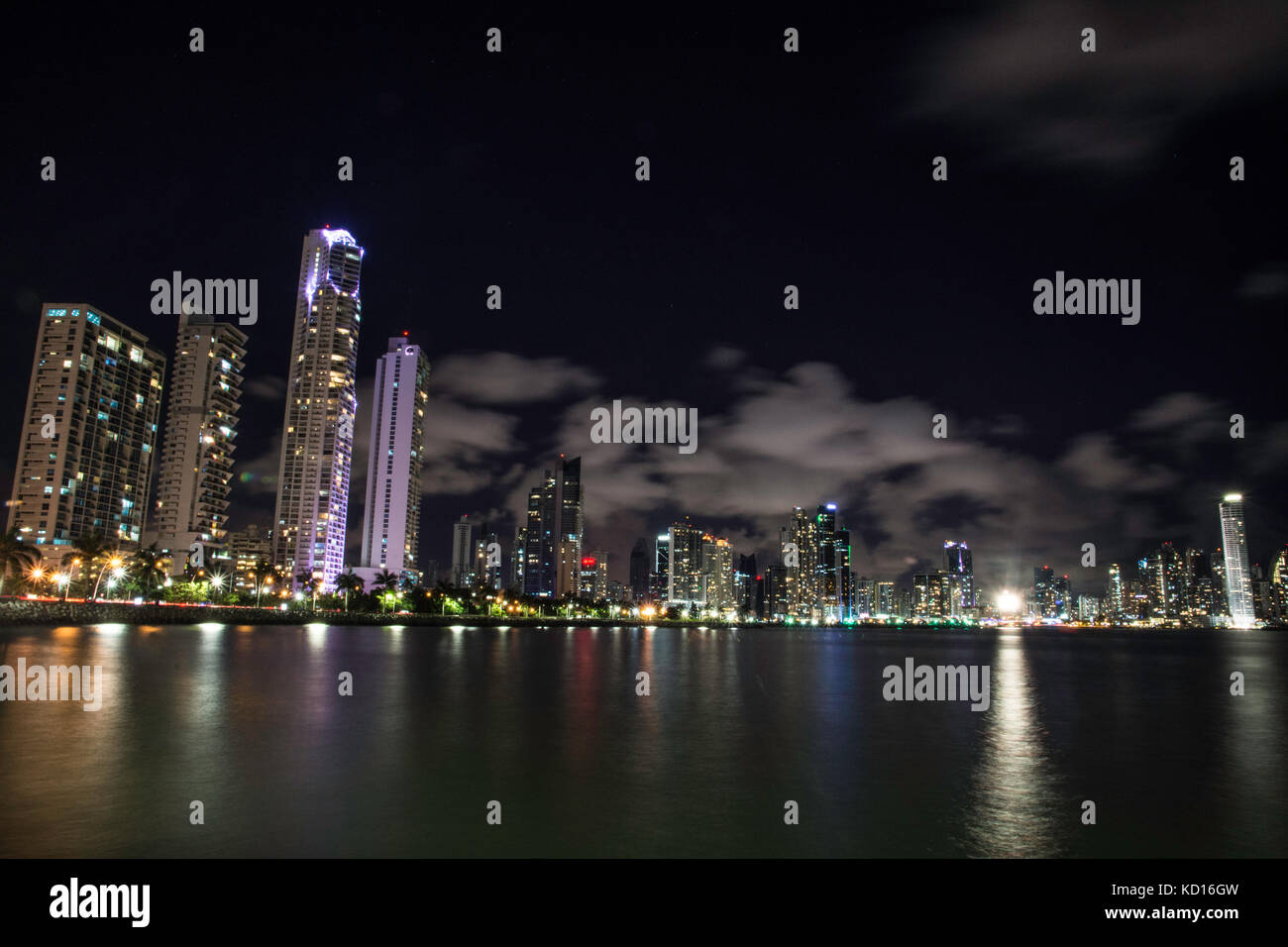 Night view Illuminated City At Waterfront PANAMA Stock Photo - Alamy