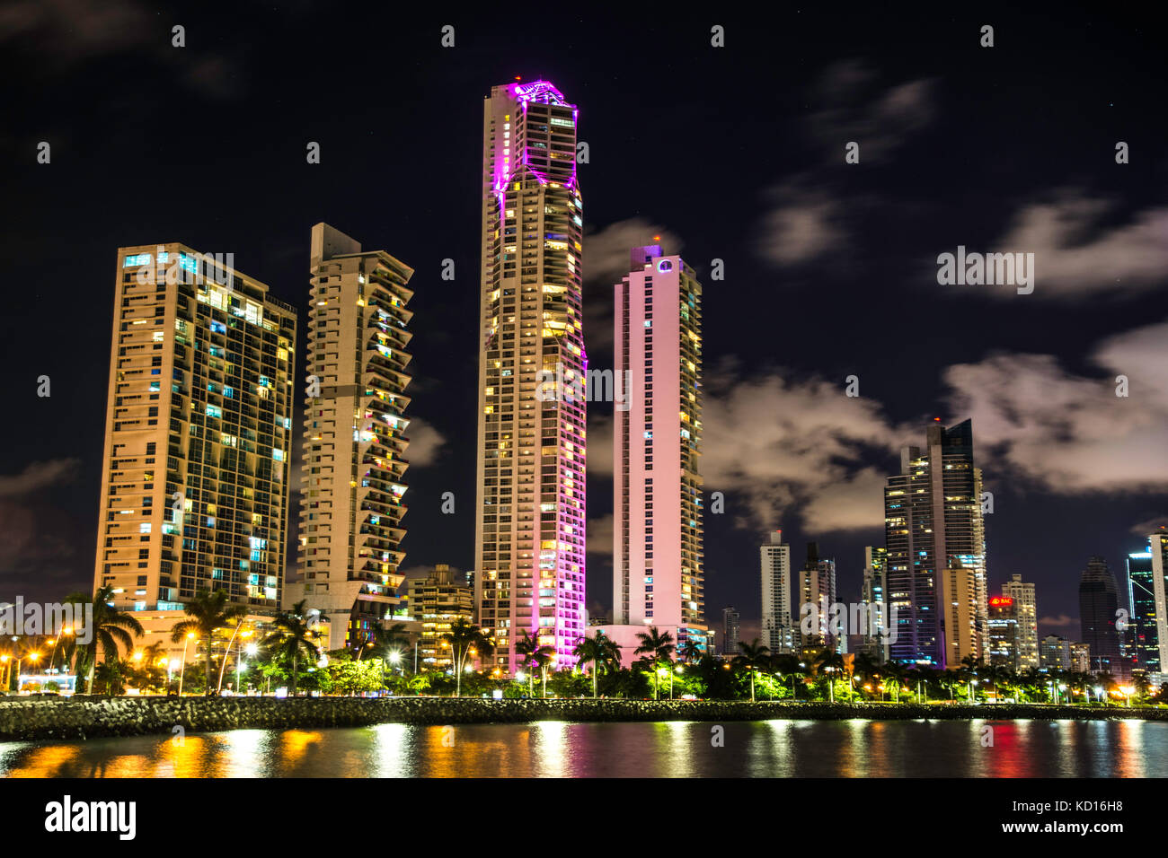 Night view Illuminated City At Waterfront PANAMA Stock Photo - Alamy