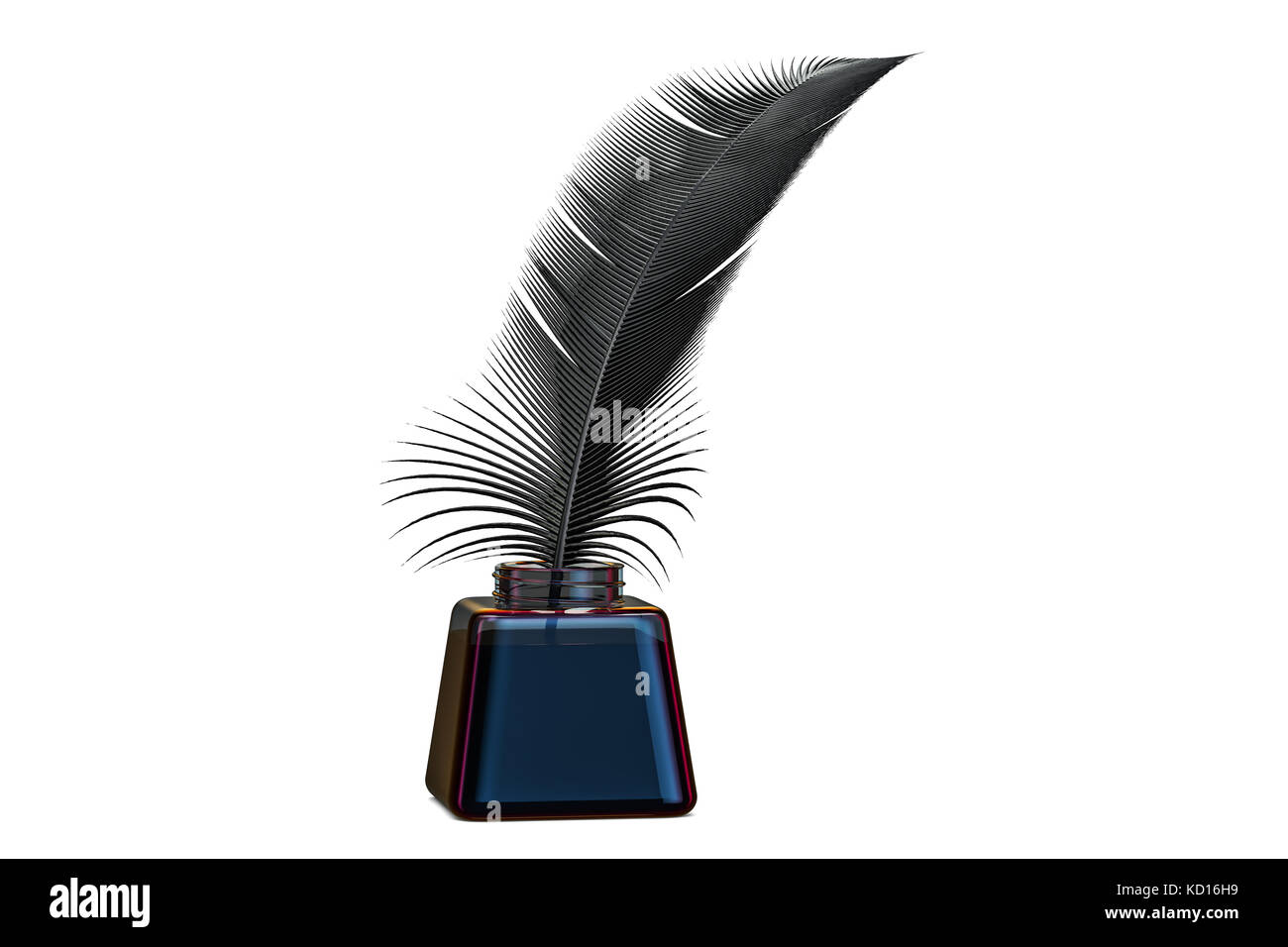 Feather and ink bottle, 3D rendering isolated on white background Stock ...